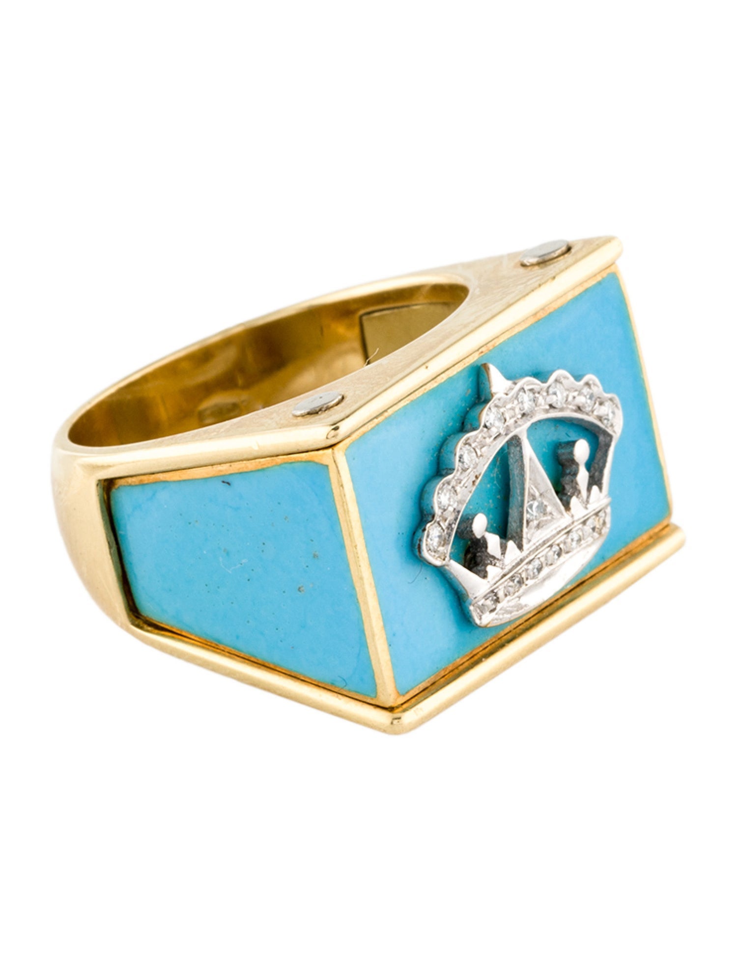 Ring 18K Diamond & Enamel Crown Signet Ring - 18K Yellow Gold Signet ...