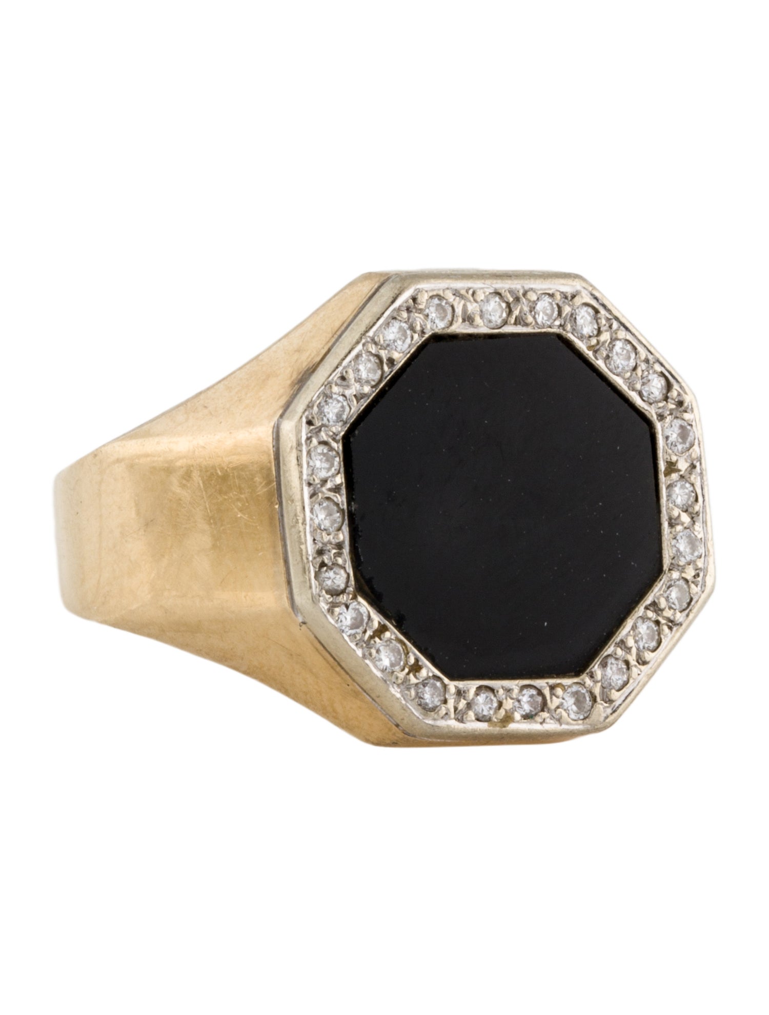 Ring 14K Onyx & Diamond Signet Ring - 14K Yellow Gold Signet Ring ...