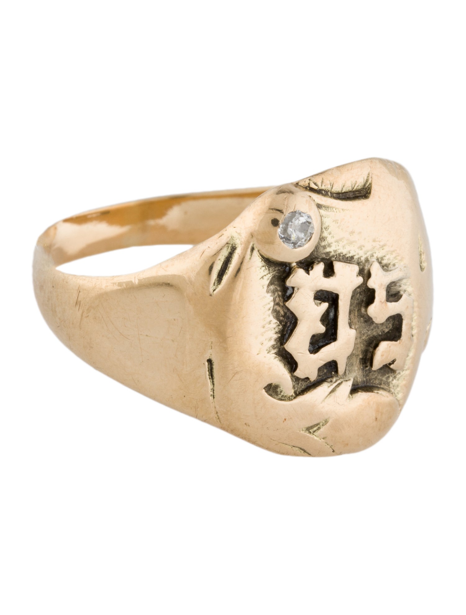 Ring 14K Diamond 'SB' Signet Ring - 14K Yellow Gold Signet Ring, Rings ...