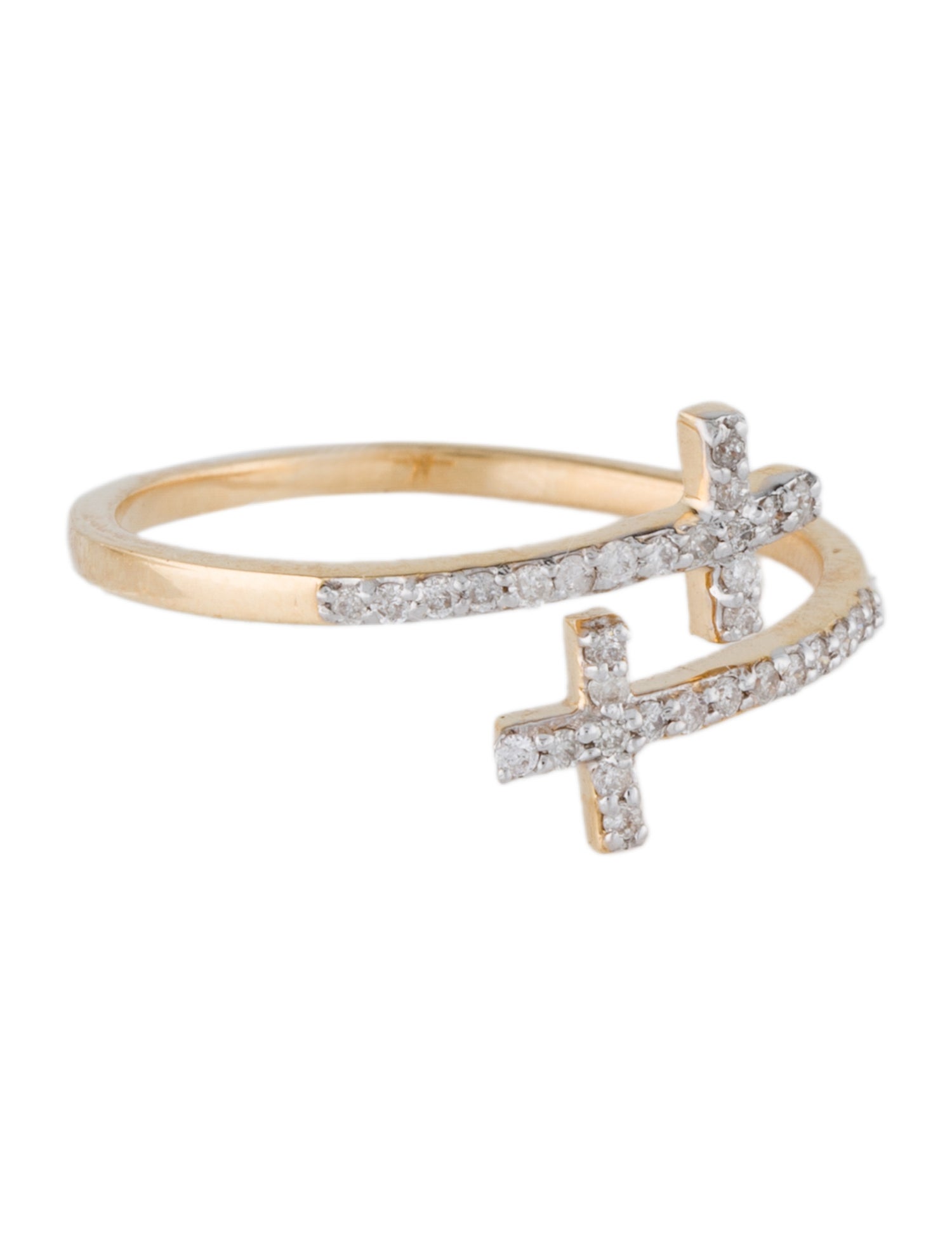 Ring 14K Diamond Double Cross Ring - 14K Yellow Gold Cocktail Ring, Rings - RRING305929 | The ...