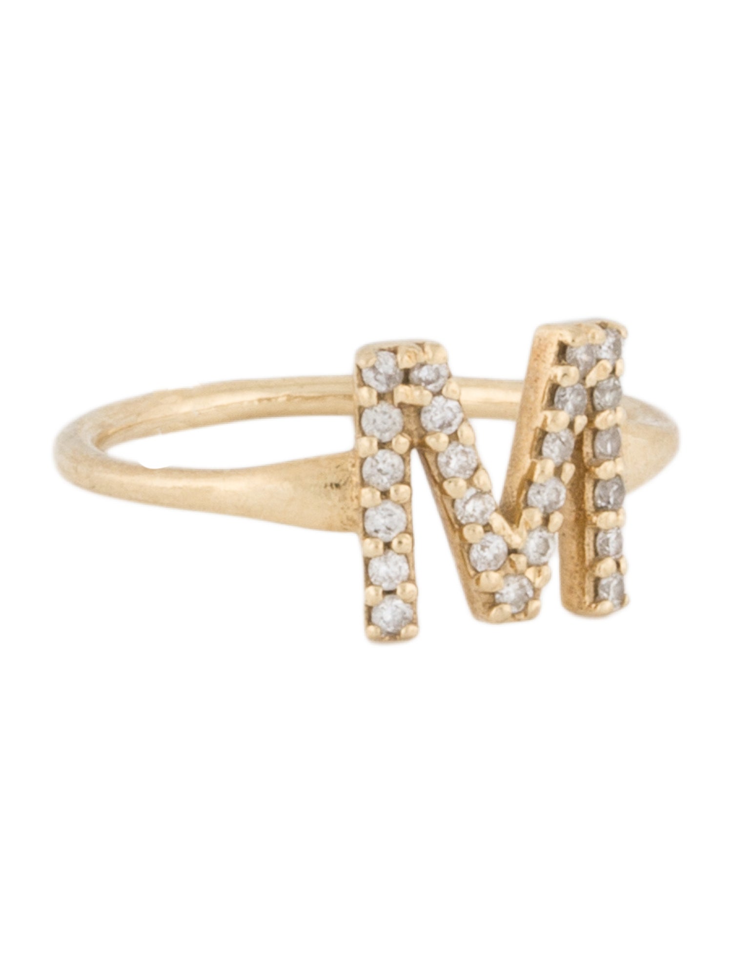 Ring 14K Diamond 'M' Initial Ring - 14K Yellow Gold Cocktail Ring ...