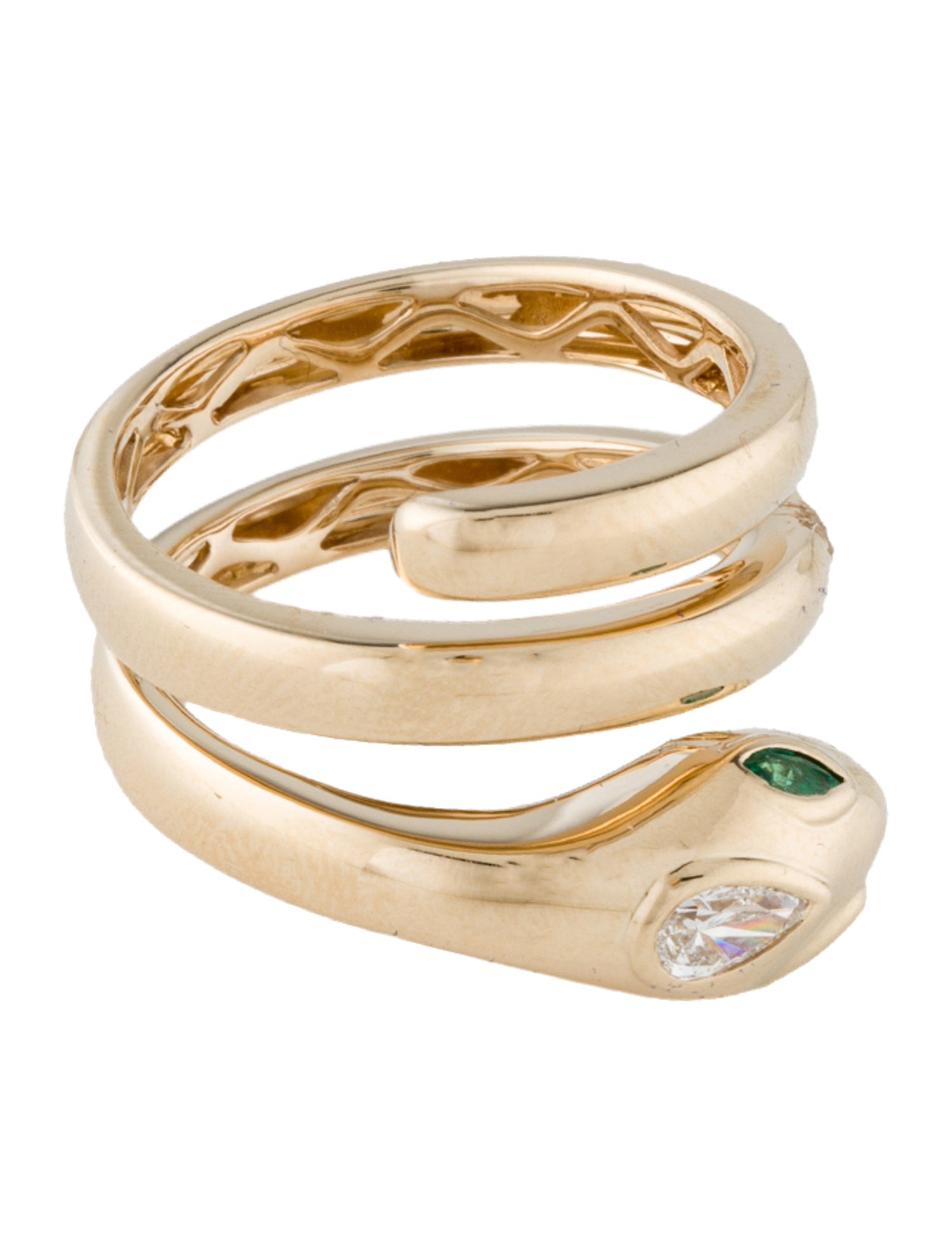 Ring 14K Diamond & Emerald Snake Cocktail Ring - 14K Yellow Gold ...