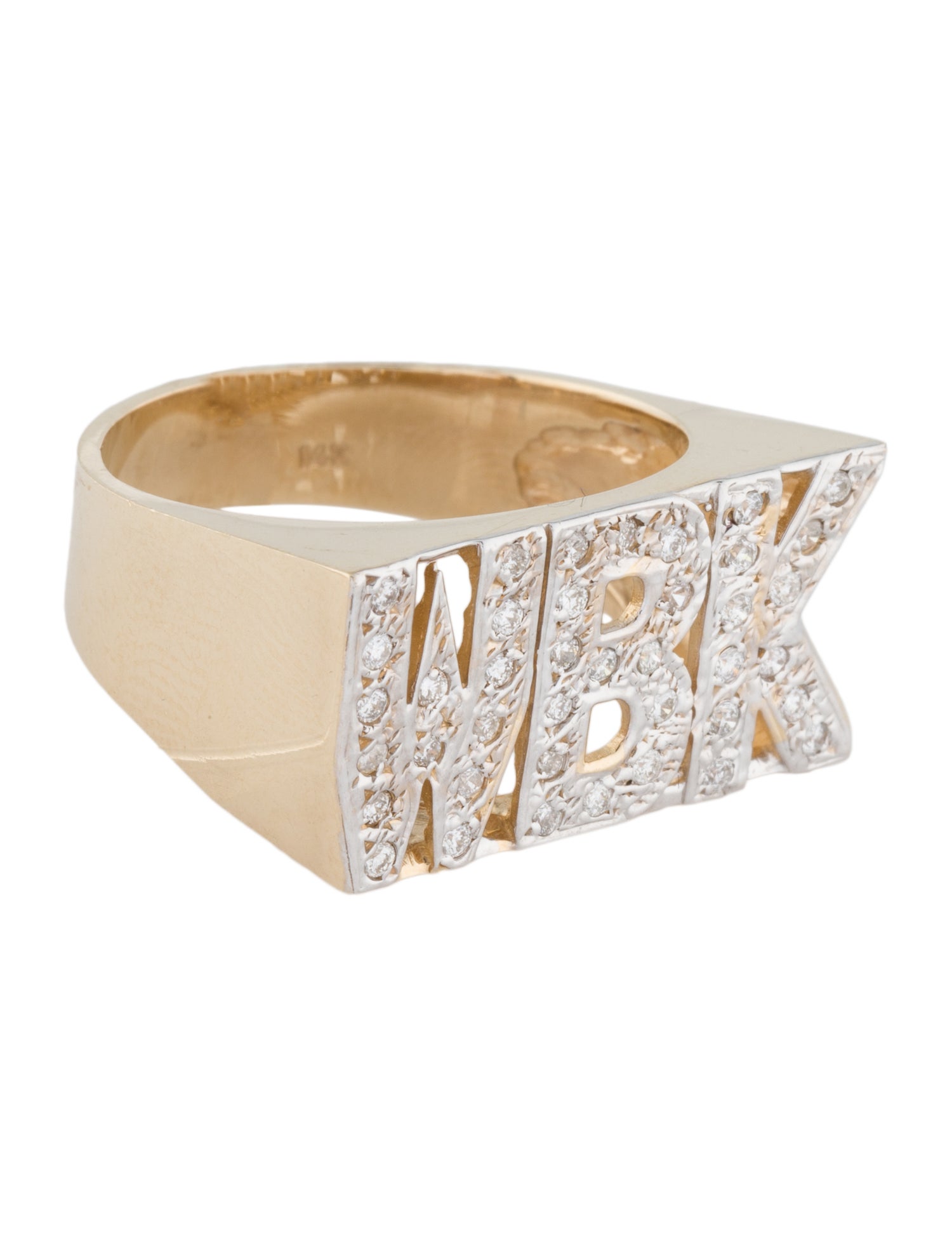 Ring 14K Diamond 'WBK' Initial Signet Ring - 14K Yellow Gold Signet Ring, Rings - RRING310799 ...