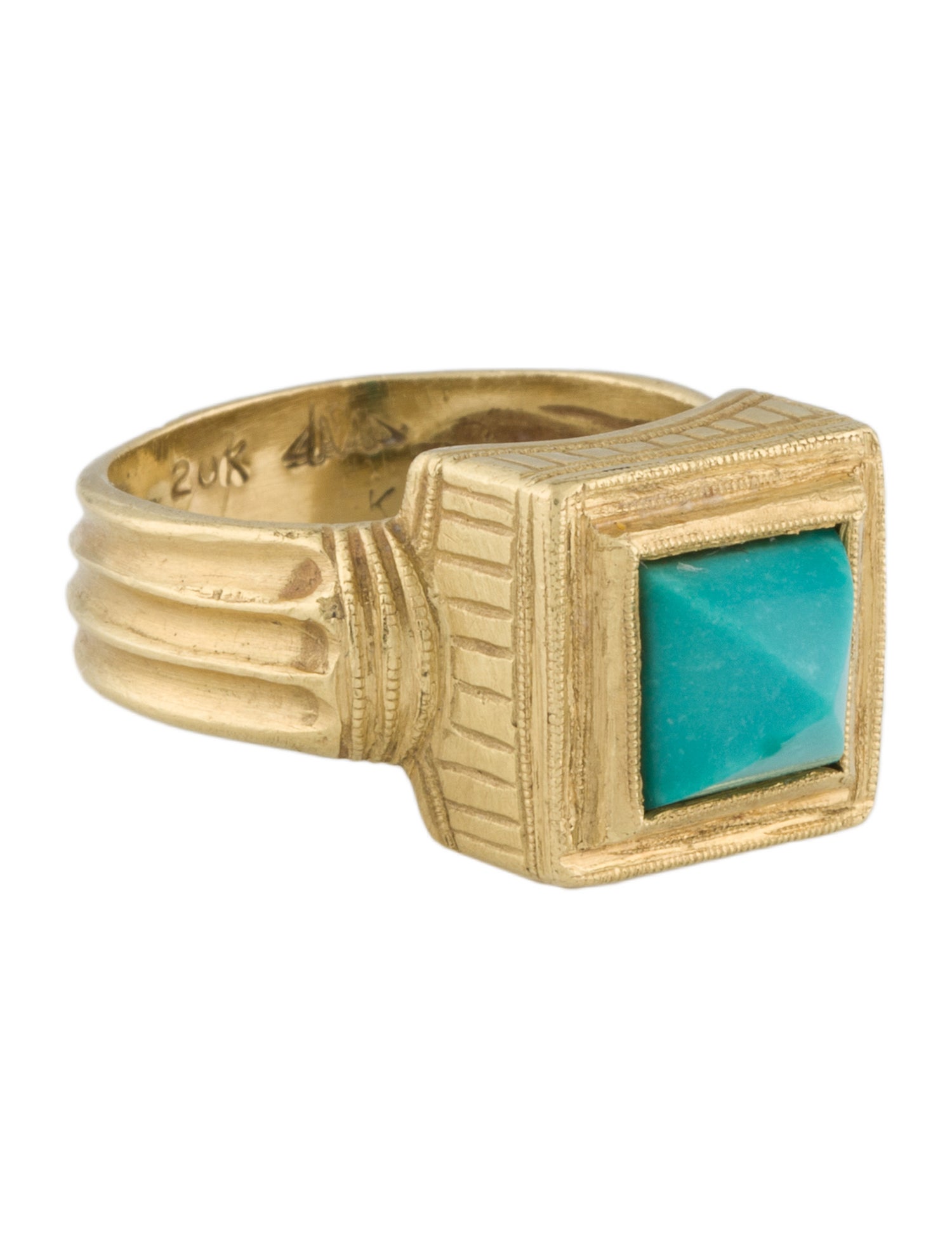 Ring 20K Turquoise Solitaire Cocktail Ring - 20K Yellow Gold Cocktail ...