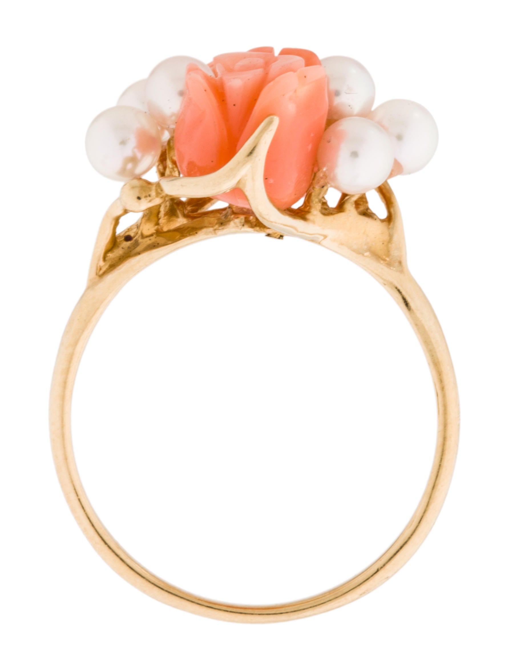 14K Pearl & Coral Rose Cluster Ring - Rings - RRING31333 | The RealReal