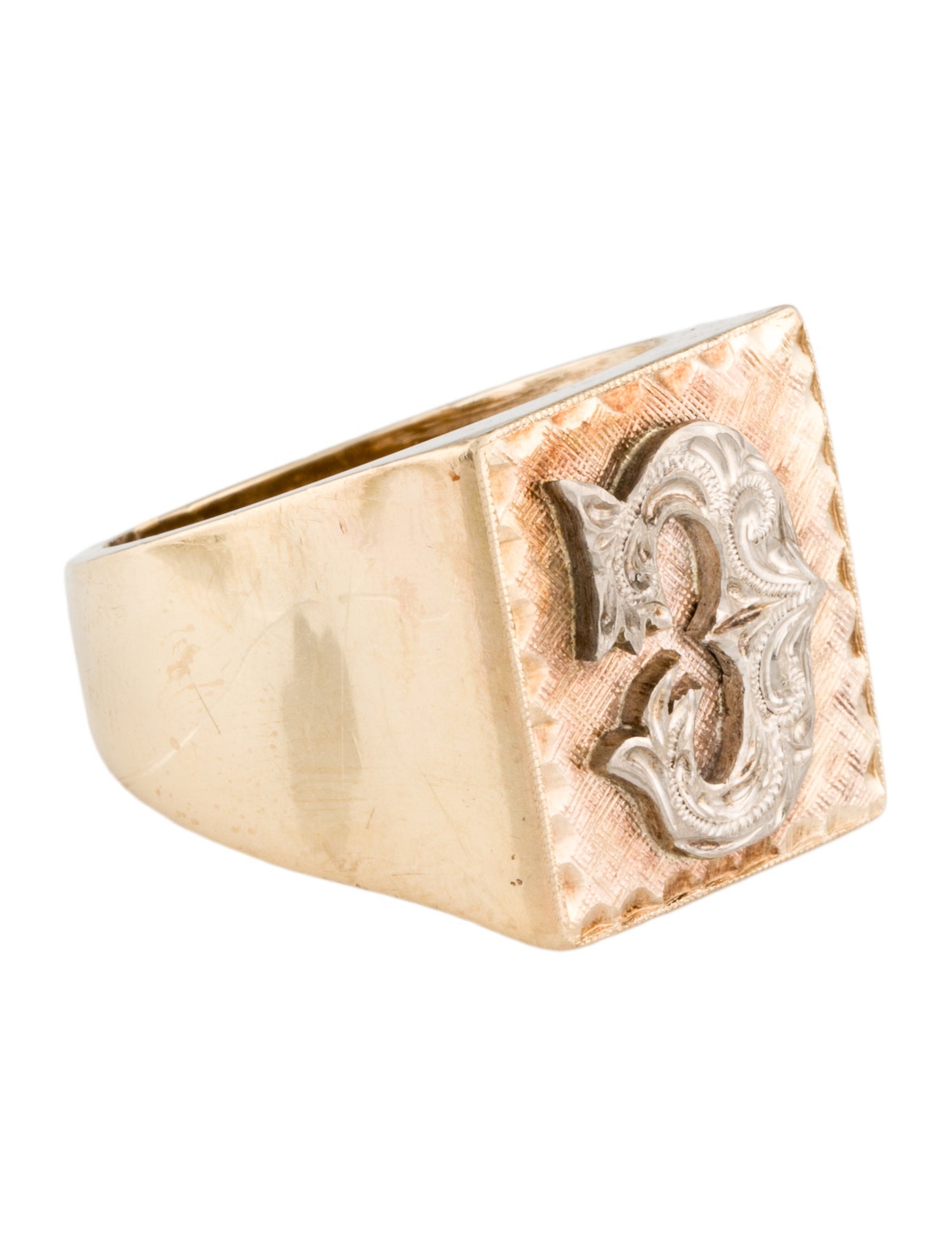 Ring 14K Initial 'G' Two-Tone Signet Ring - 14K Yellow Gold Signet Ring ...