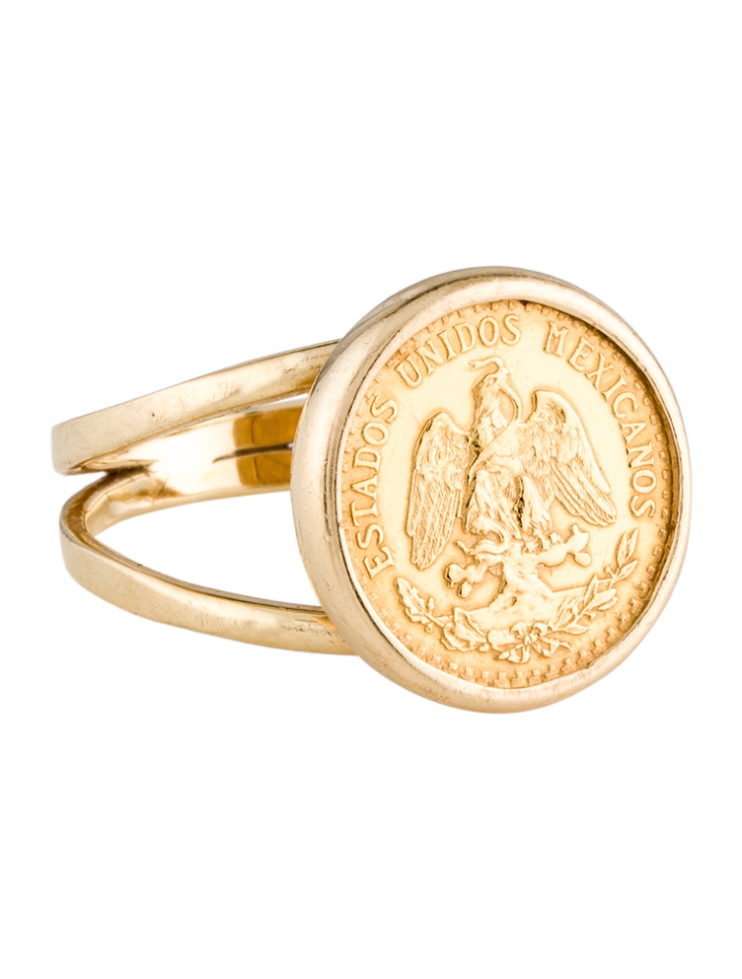 Ring 14K Mexican Gold Dos Pesos Coin Signet Ring - Signet Ring, Rings ...