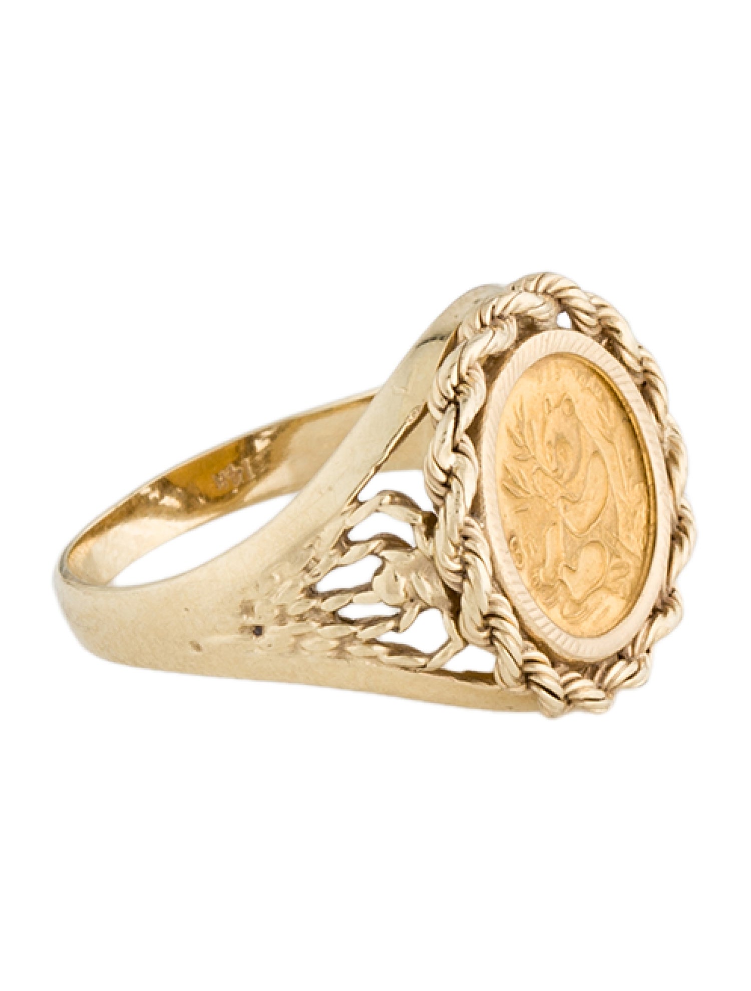 Ring 3 Yuan Coin Signet Ring - 14K Yellow Gold Signet Ring, Rings ...
