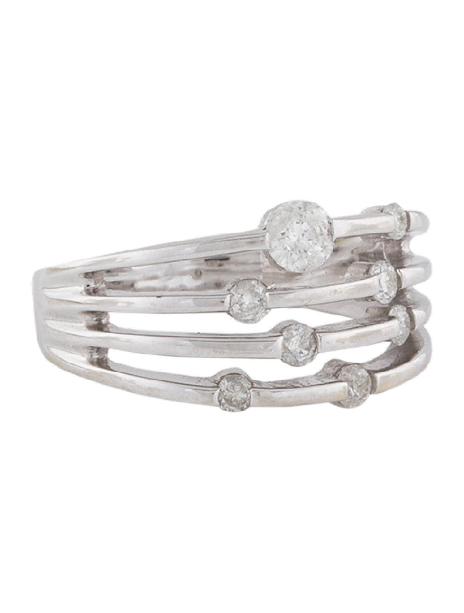 Ring 14K Diamond 4-Row Band - Rhodium-Plated 14K White Gold Band, Rings ...