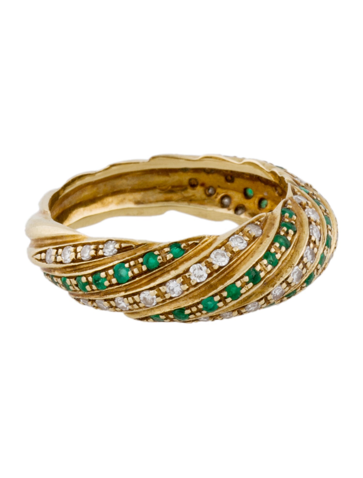 Ring 18K Emerald & Diamond Band Ring - 18K Yellow Gold Band, Rings ...