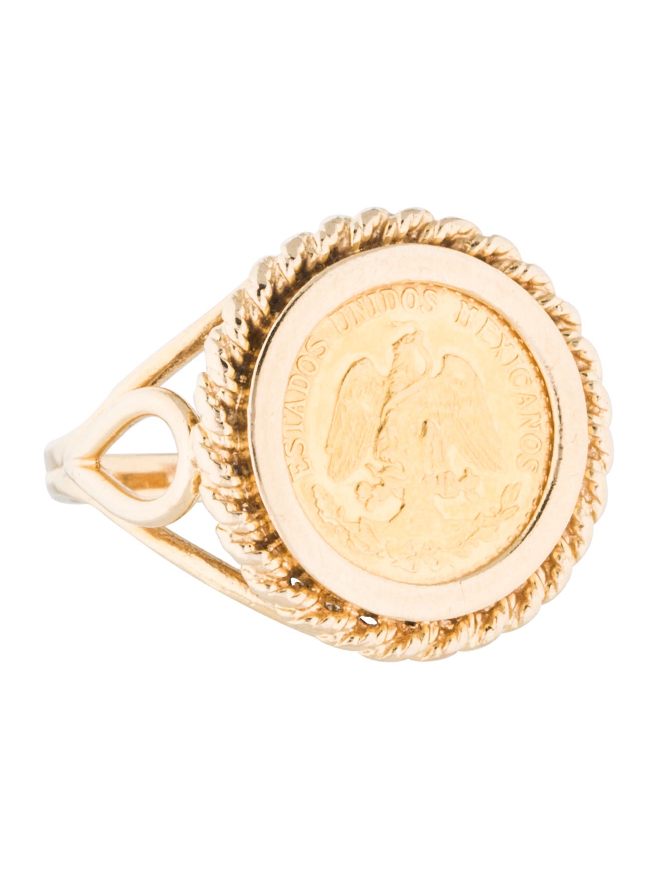 Ring 14K Mexican Peso Coin Ring - 14K Yellow Gold Cocktail Ring, Rings ...
