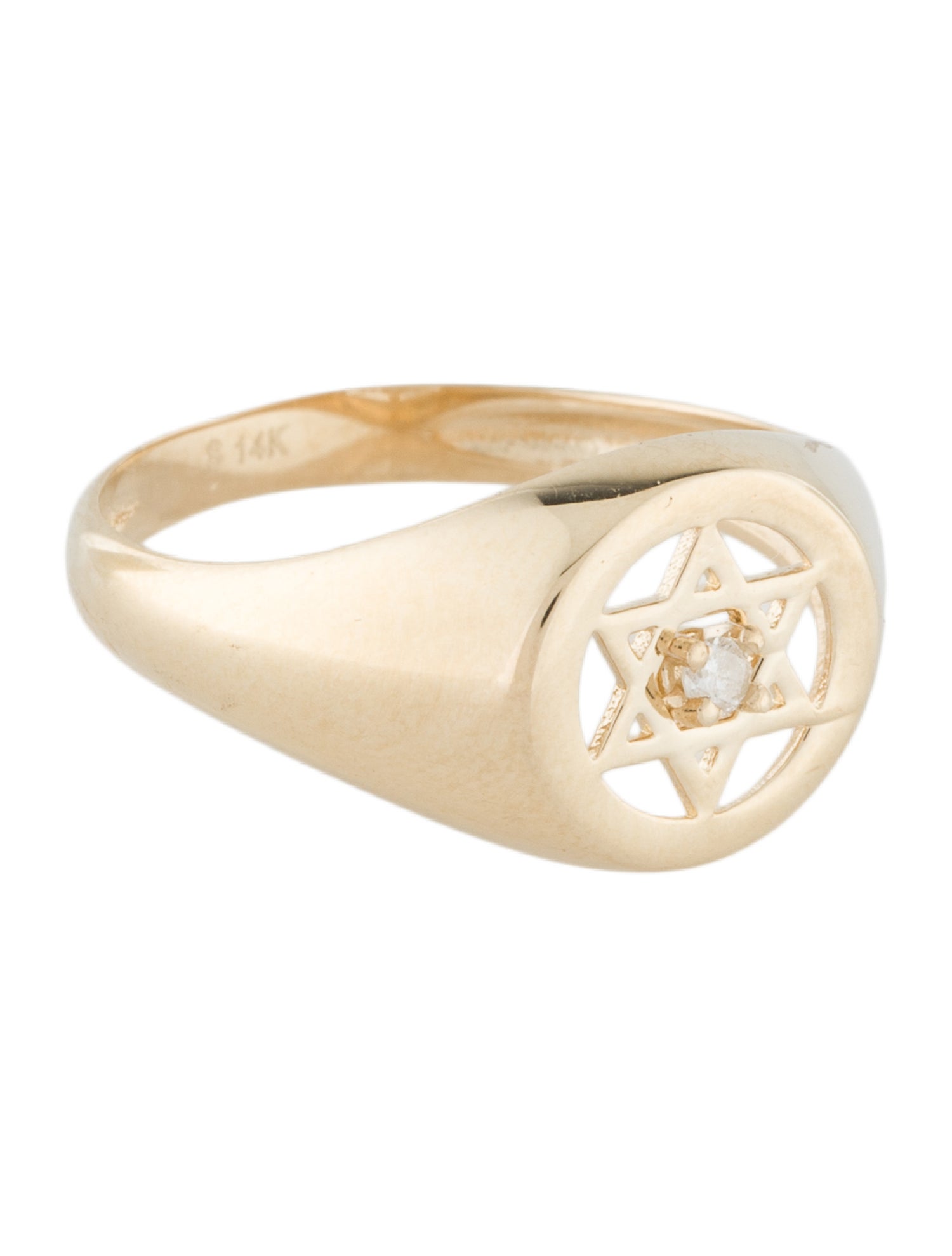 Ring 14K Diamond Star of David Signet Ring - 14K Yellow Gold Signet ...