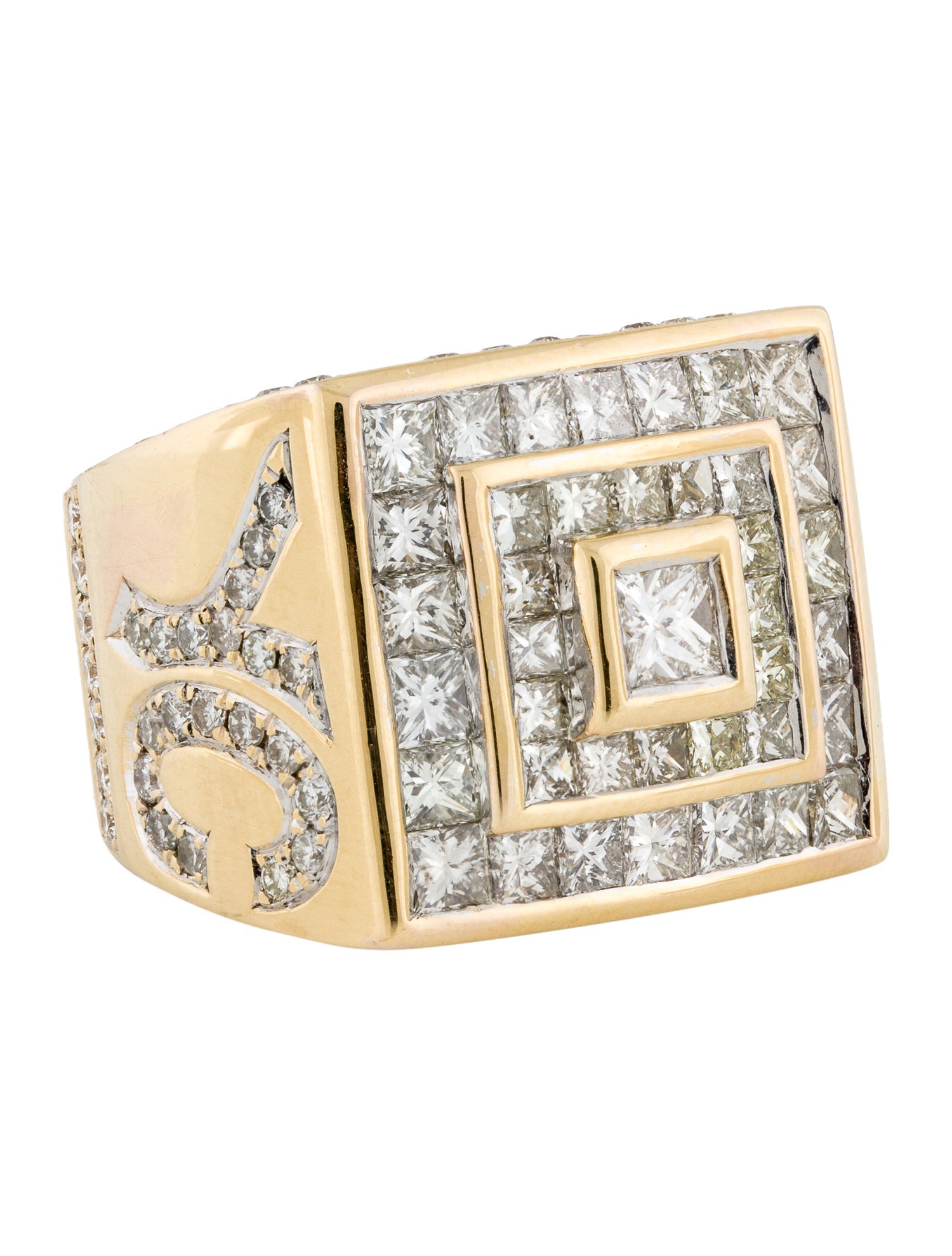 Ring 18K 4.17ctw Diamond 'YC' Signet Ring - 18K Yellow Gold Cocktail ...