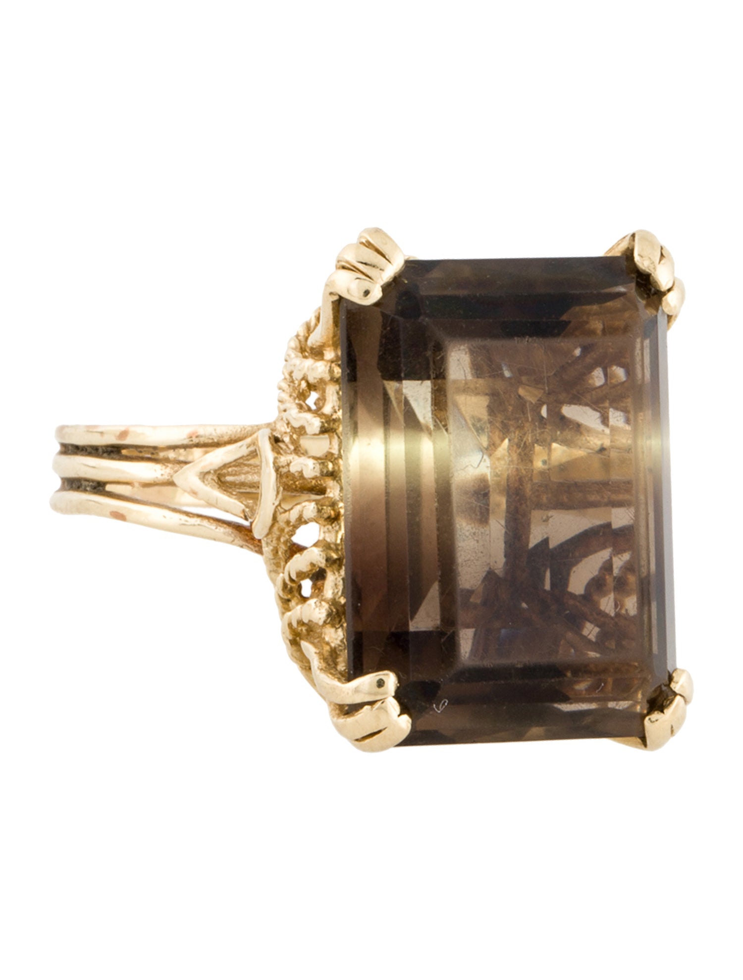 Ring 14K 19.47ct Smoky Quartz Cocktail Ring - 14K Yellow Gold Cocktail ...