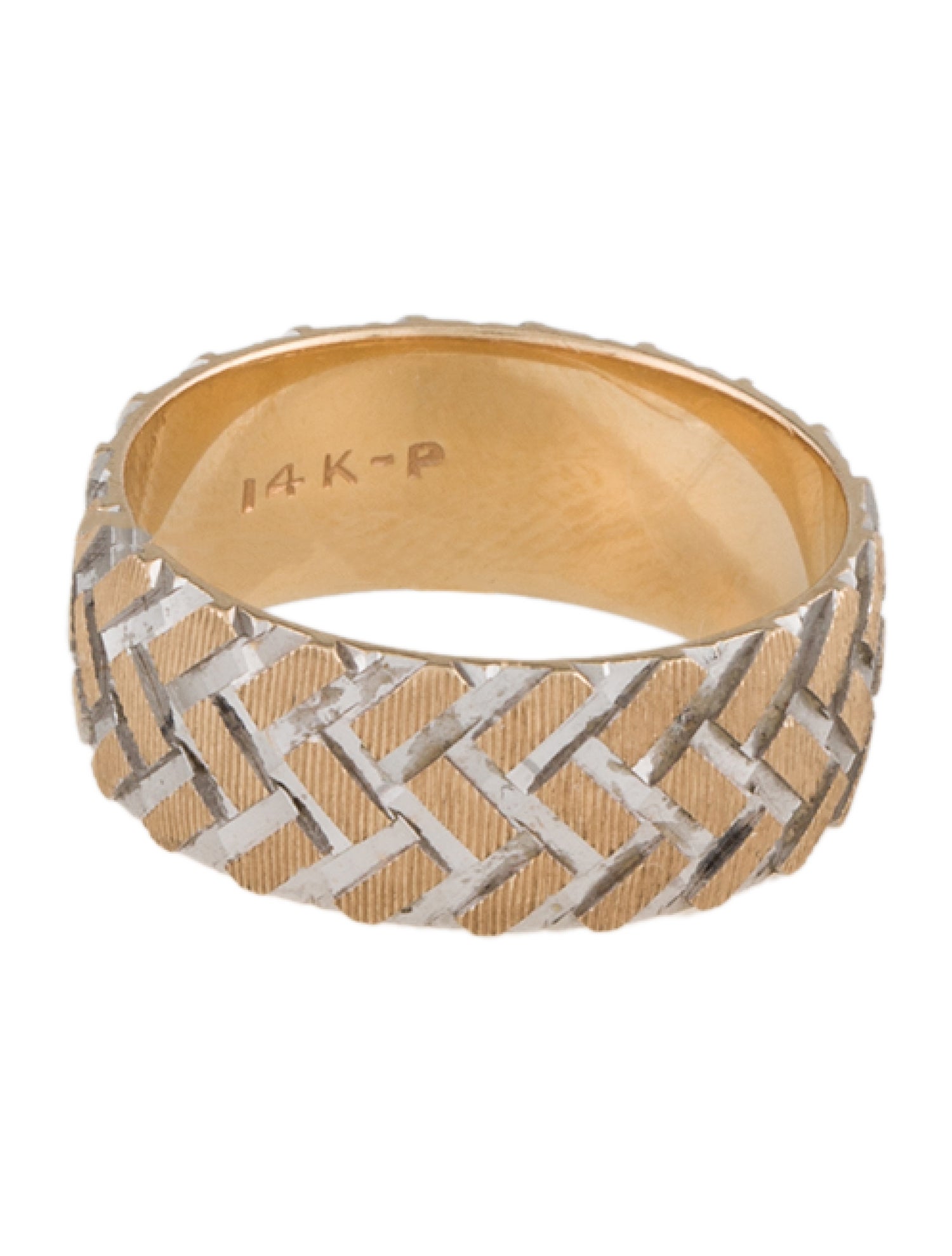 Ring 14K Two-Tone Textured Band Ring - 14K Yellow Gold Band, Rings ...