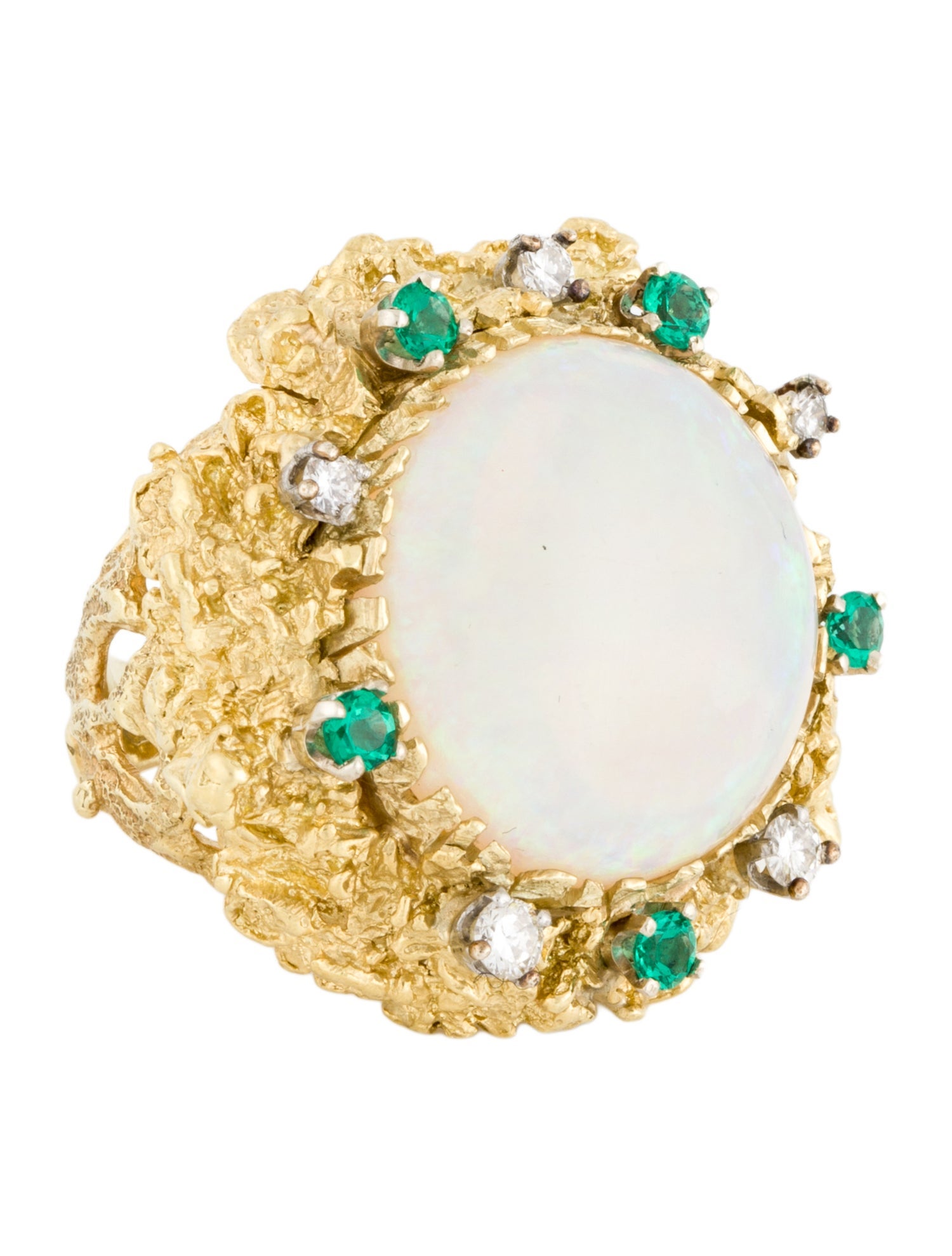 Ring 14K Emerald & Diamond Cocktail Ring - 14K Yellow Gold Cocktail ...