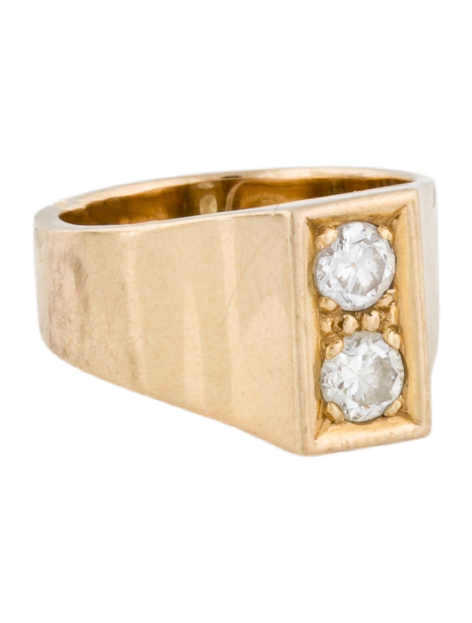 Ring 14K Diamond Pinky Ring - 14K Yellow Gold Signet Ring, Rings ...