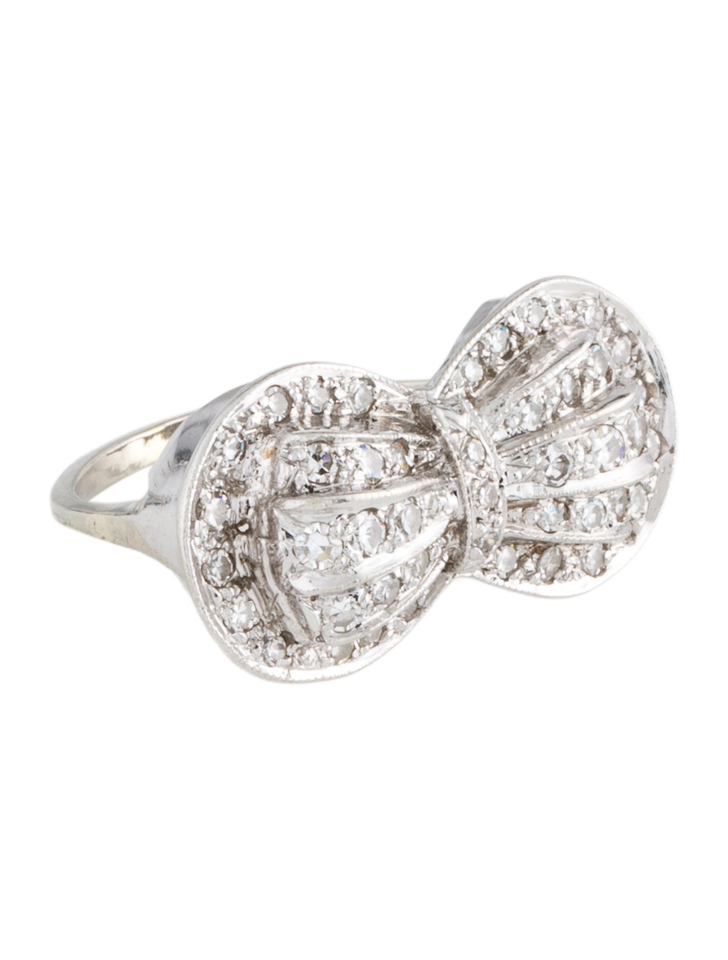 Ring 14K Diamond Bow Cocktail Ring - Rhodium-Plated 14K White Gold ...