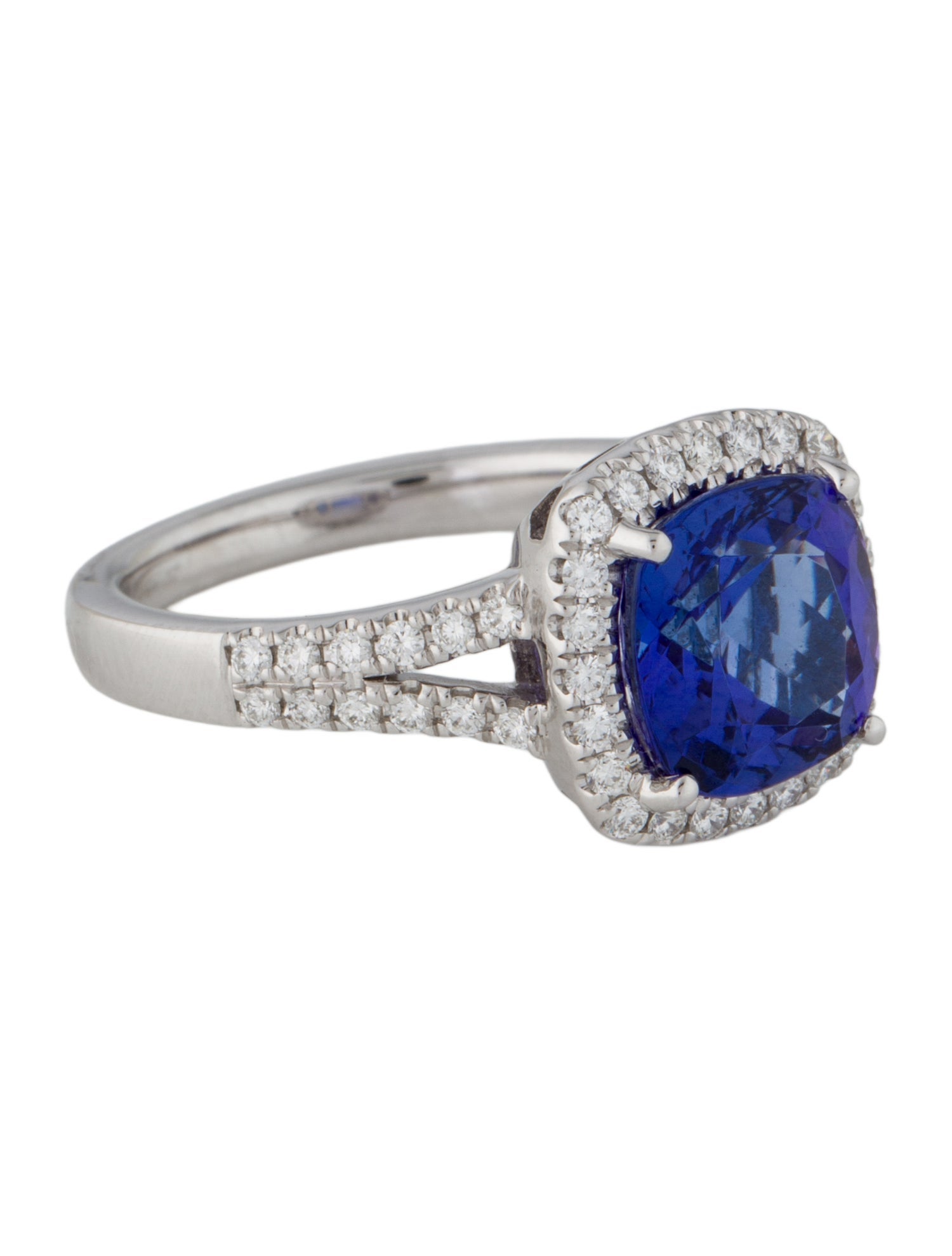 Ring 14K 3.16Ct Tanzanite & Diamond Cocktail Ring - Rhodium-Plated 14K ...
