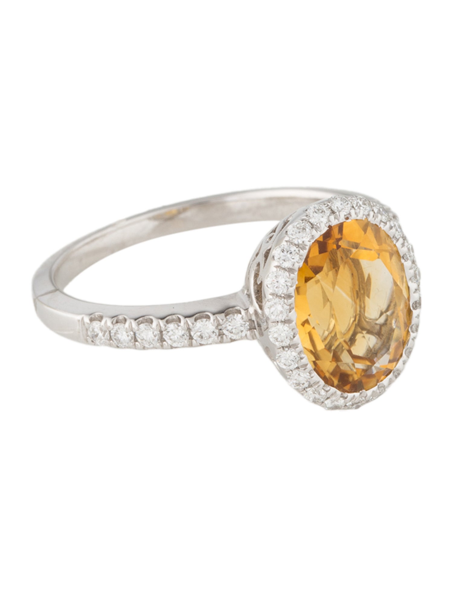Ring 14K 2.11ct Citrine & Diamond Cocktail Ring - Rhodium-Plated 14K ...