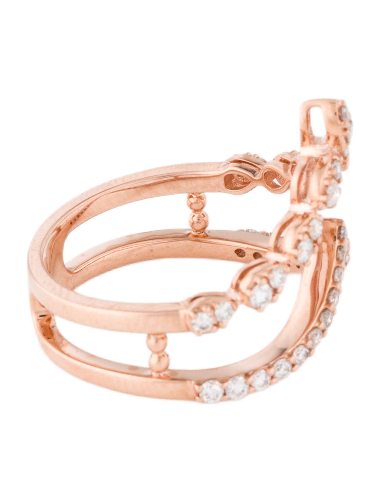Ring 14K Diamond V Double Row Ring w/ Tags - 14K Rose Gold Cocktail ...