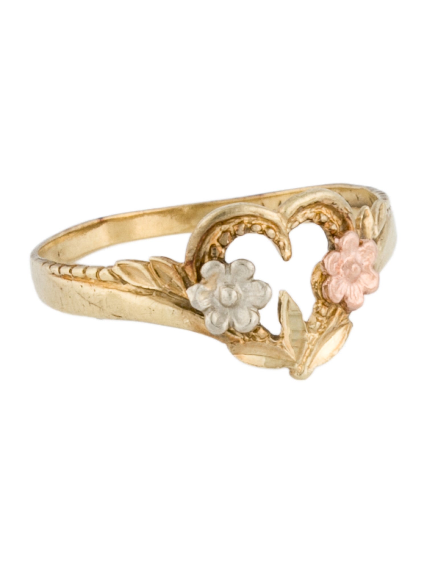 Ring 14K Tri-Color Heart & Flower Ring - Cocktail Ring, Rings ...