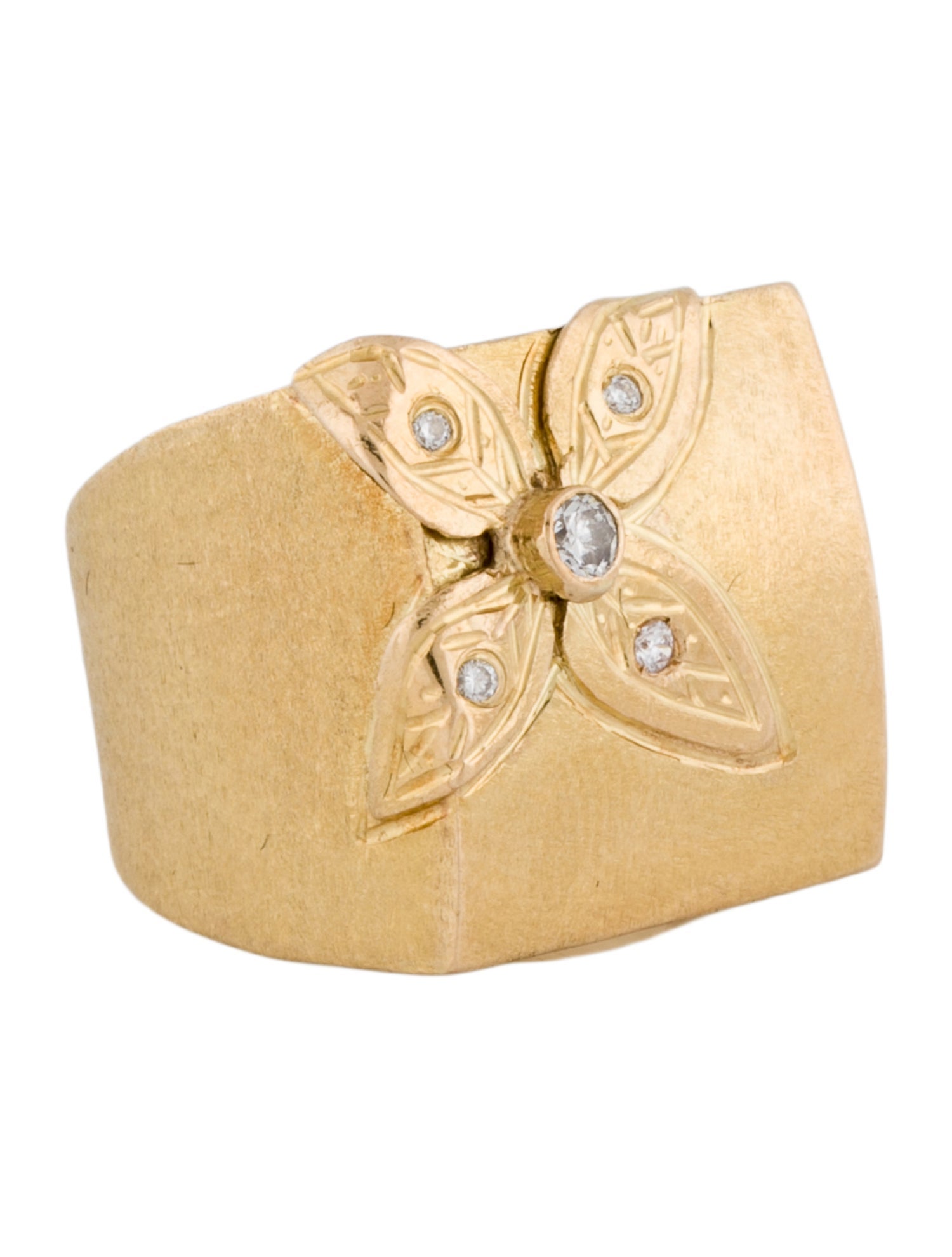 Ring 14K Diamond Floral Signet ring - 15K Yellow Gold Signet Ring ...