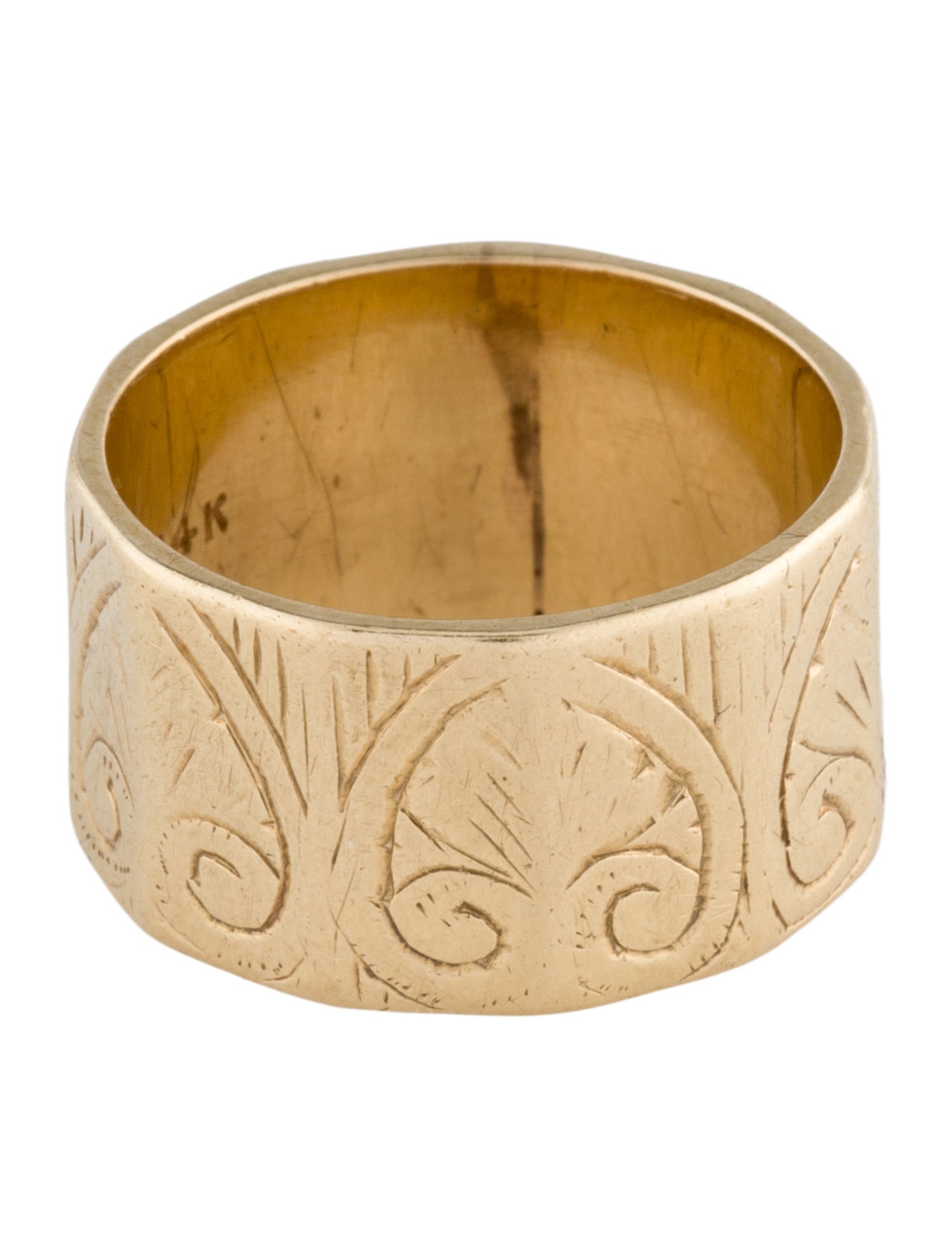 Ring 14K Wide Etched Band - 14K Yellow Gold Band, Rings - RRING329115 ...