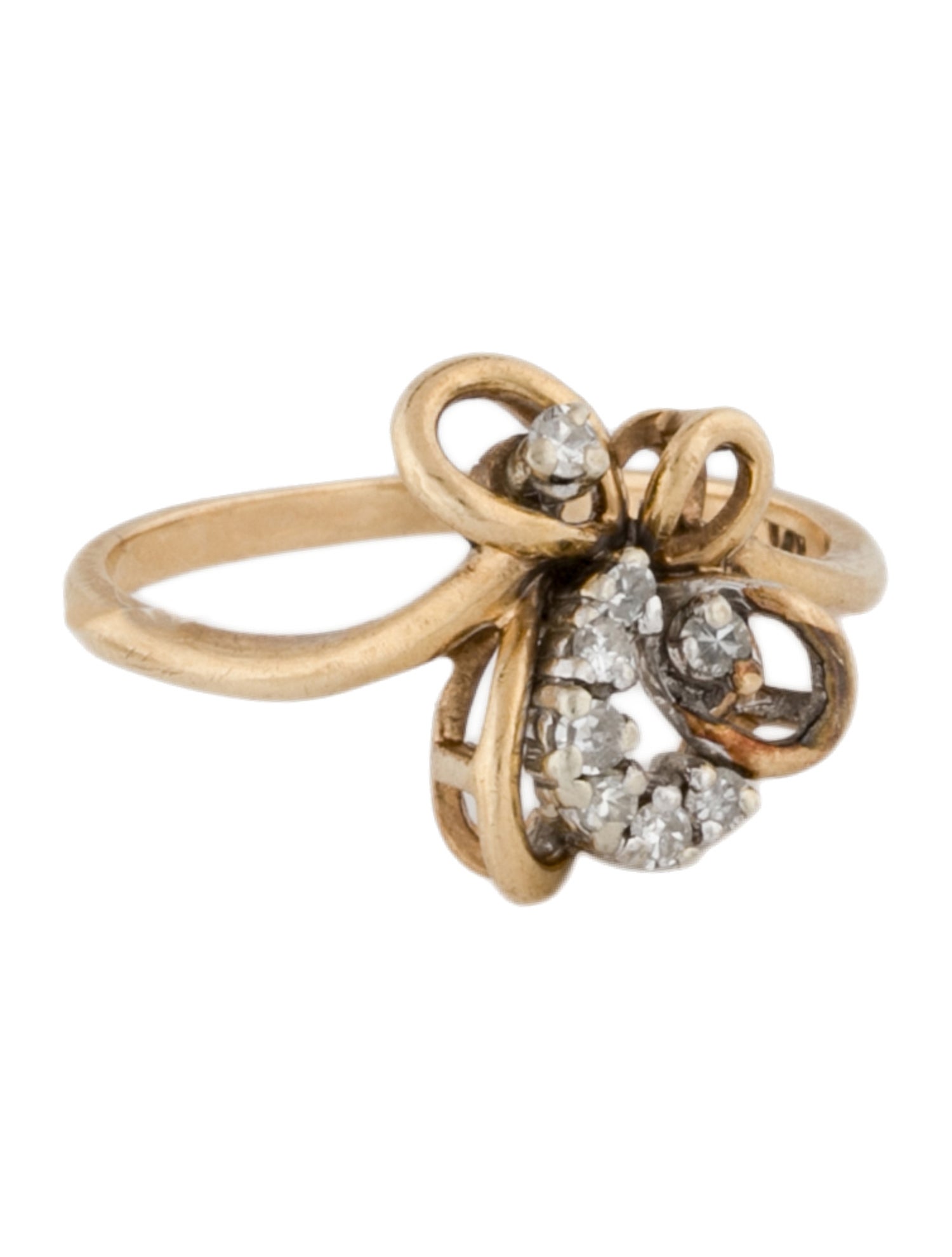 Ring 14K Diamond Bow Cocktail Ring - 14K Yellow Gold Cocktail Ring ...