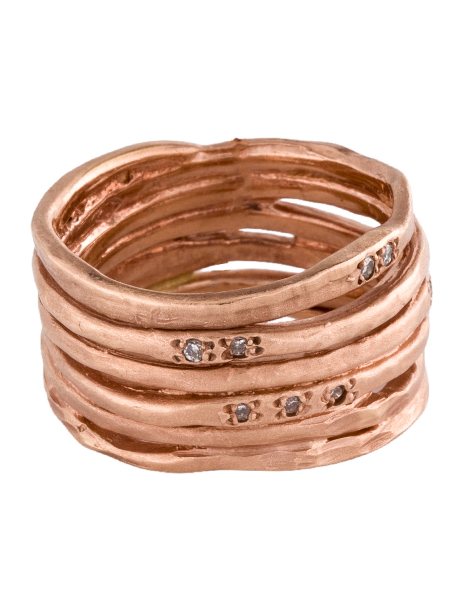 Ring 14K Diamond Hammered Multi-Row Band - 14K Rose Gold Band, Rings ...