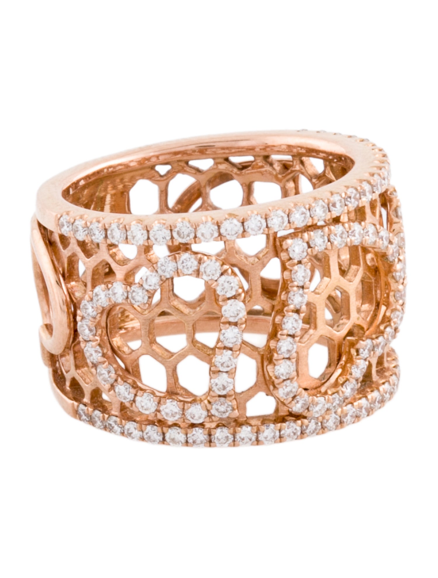 Ring 18K Diamond Heart Band - 18K Rose Gold Band, Rings - RRING335194 ...