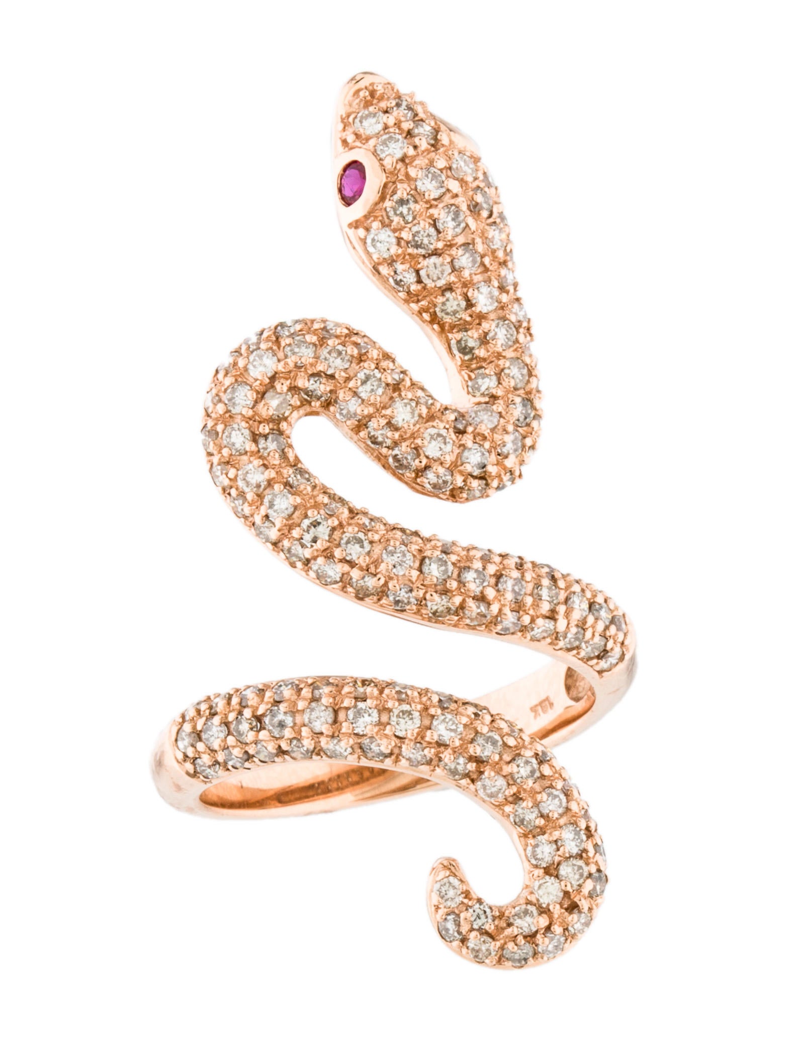 Ring 18K Ruby & Diamond Snake Ring - Gold, 18K Rose Gold Cocktail Ring ...