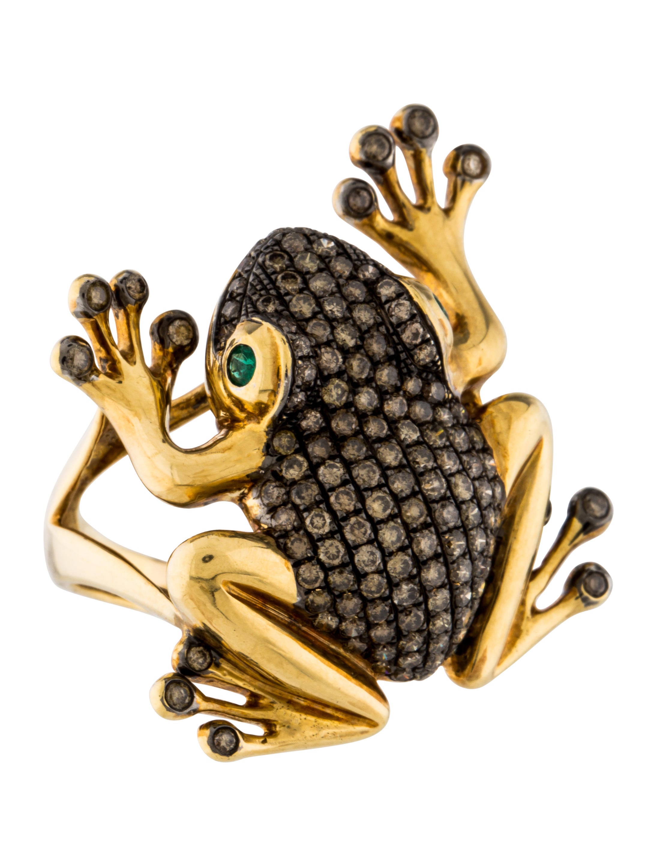 Ring 18K Emerald & Diamond Frog Ring - Gold, 18K Yellow Gold Cocktail ...