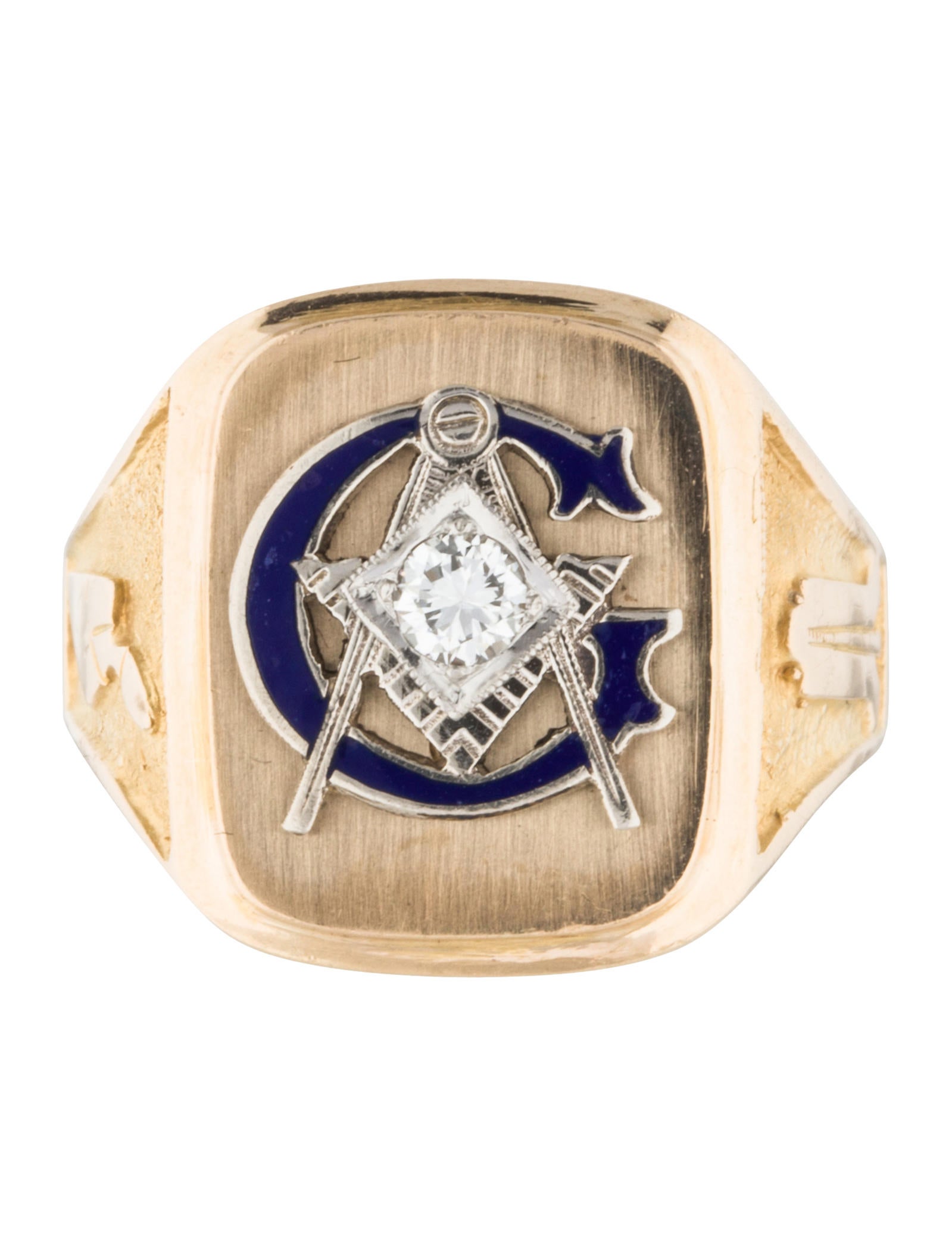 Ring 10K Vintage Diamond Masonic Ring - Signet Ring, Rings - RRING36465 ...