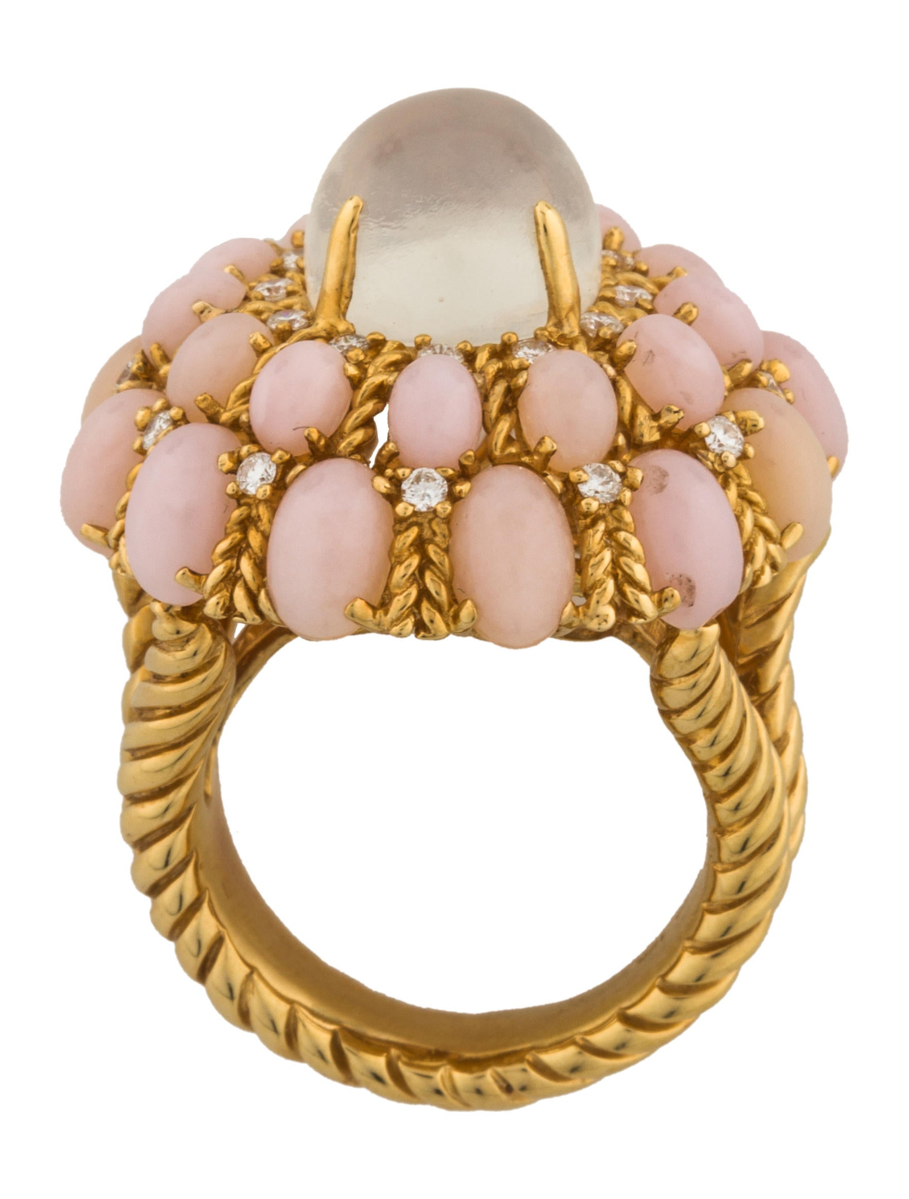 18K Diamond, Moonstone & Rose Quartz Cocktail Ring - Rings - RRING39149 ...
