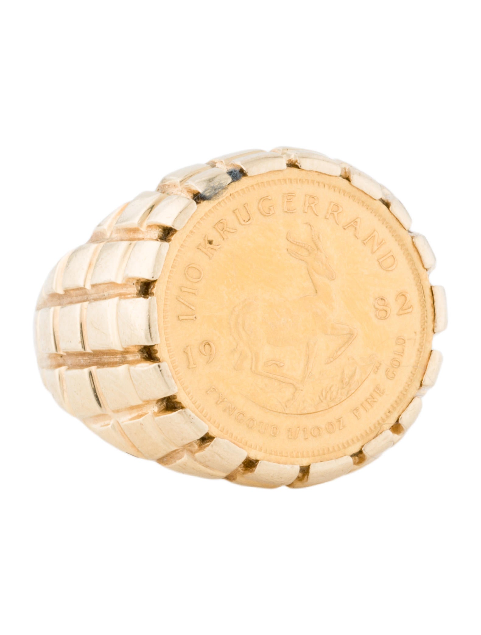 Ring South African Krugerrand Coin Cocktail Ring - 14K Yellow Gold ...