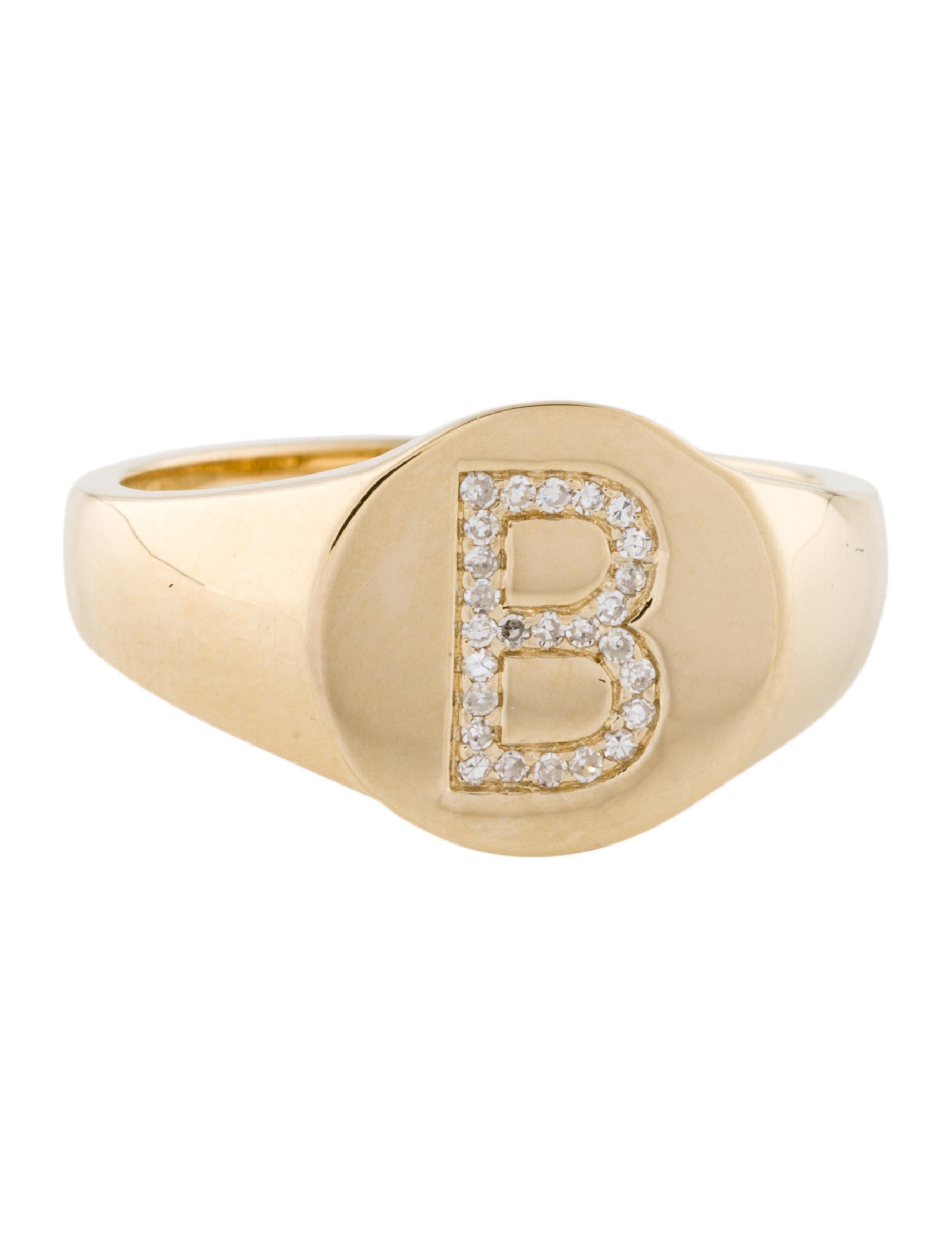 Ring 14K Diamond Initial 'B' Signet Ring - 14K Yellow Gold Signet Ring ...
