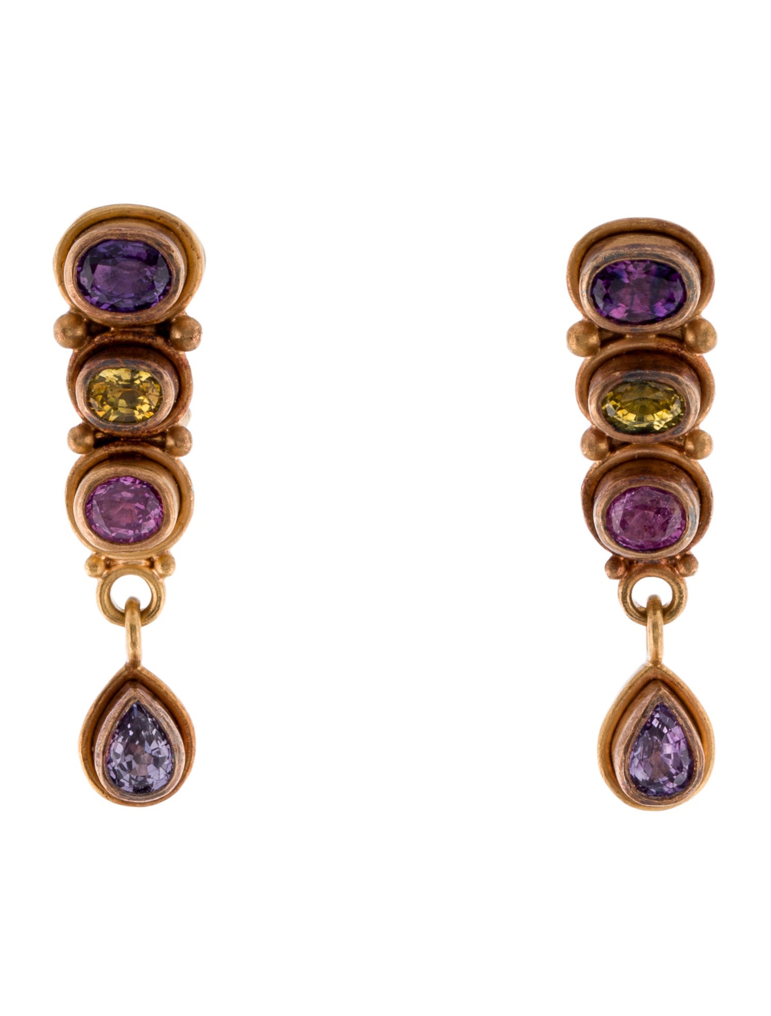 Reinstein Ross 22K Multi-Colored Sapphire Earrings - 22K Rose Gold Drop ...