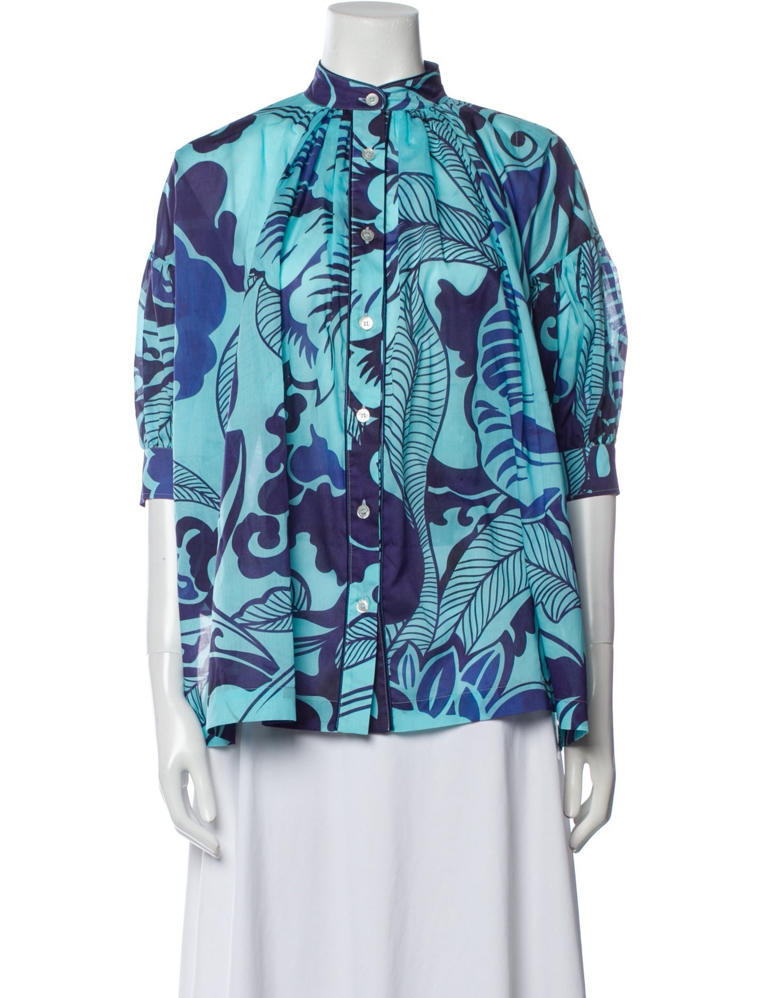 F.R.S. For Restless Sleepers Printed Mock Neck Blouse w/ Tags - Blue ...