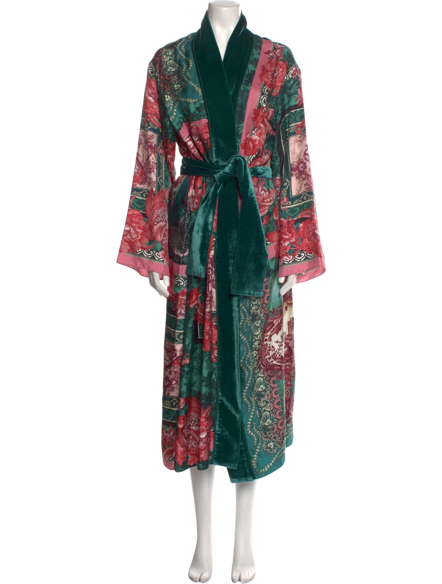 F.R.S. For Restless Sleepers Silk Floral Print Robe - Green Loungewear ...