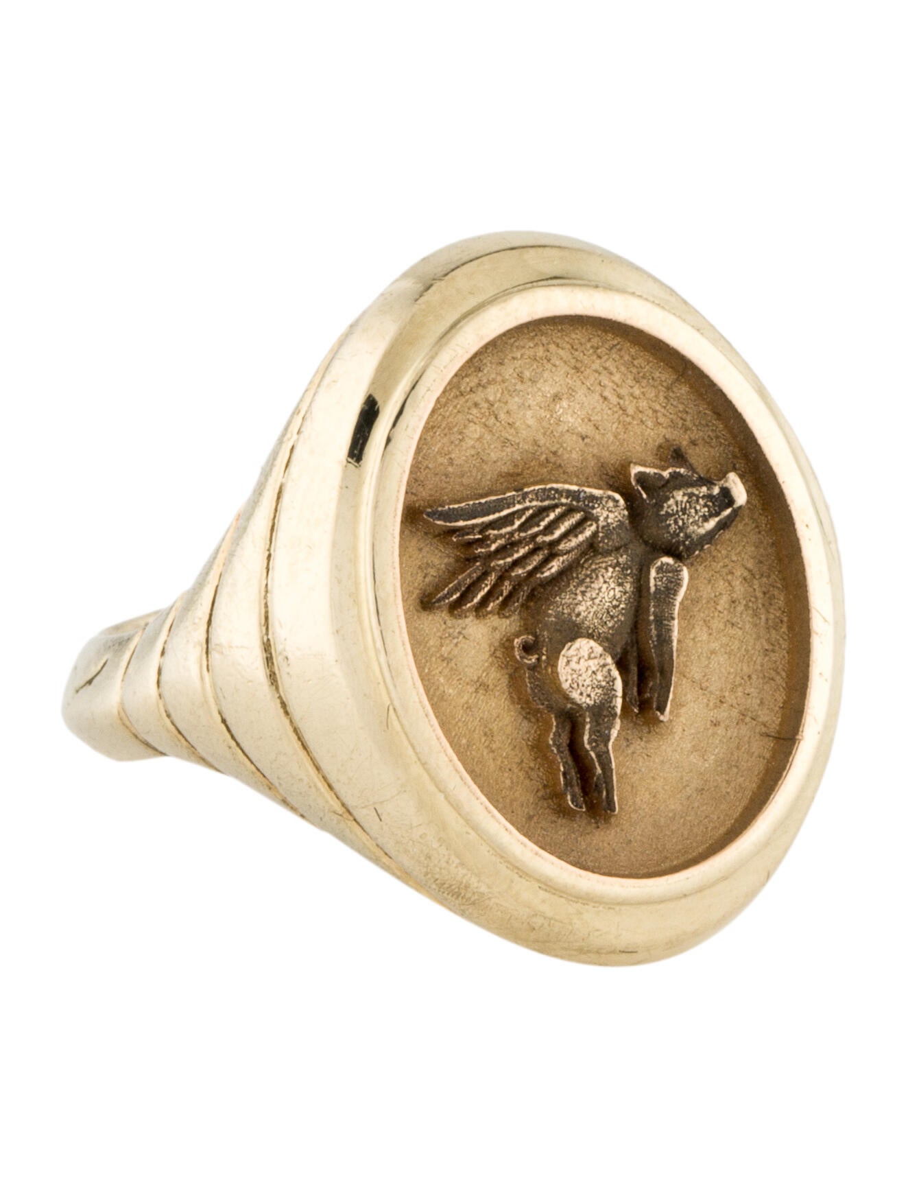 Retrouvai 14K Flying Pig Tiered Fantasy Signet Ring - Signet Ring ...