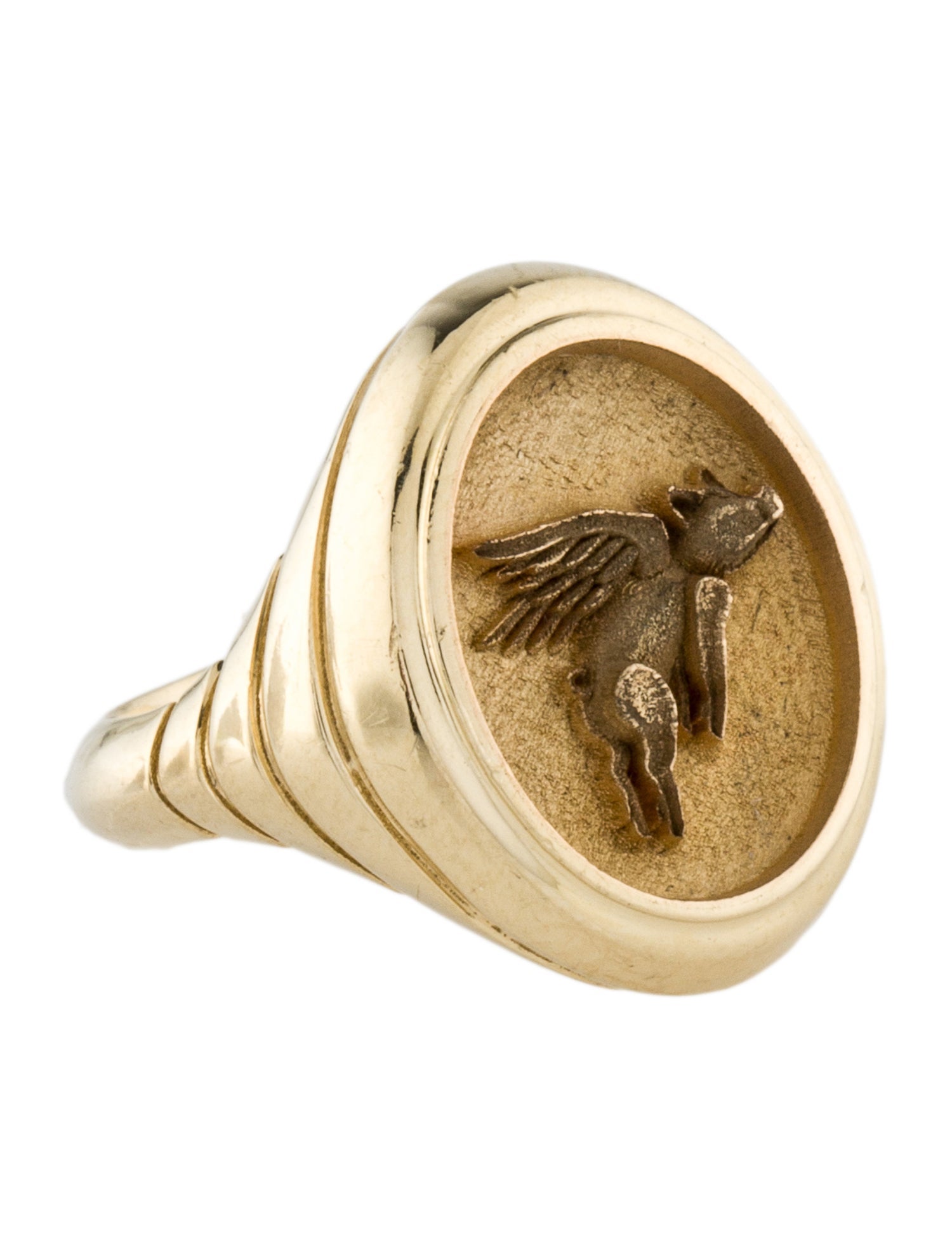 Retrouvai 14K Grandfather Flying Pig Fantasy Signet Ring - 14K Yellow ...