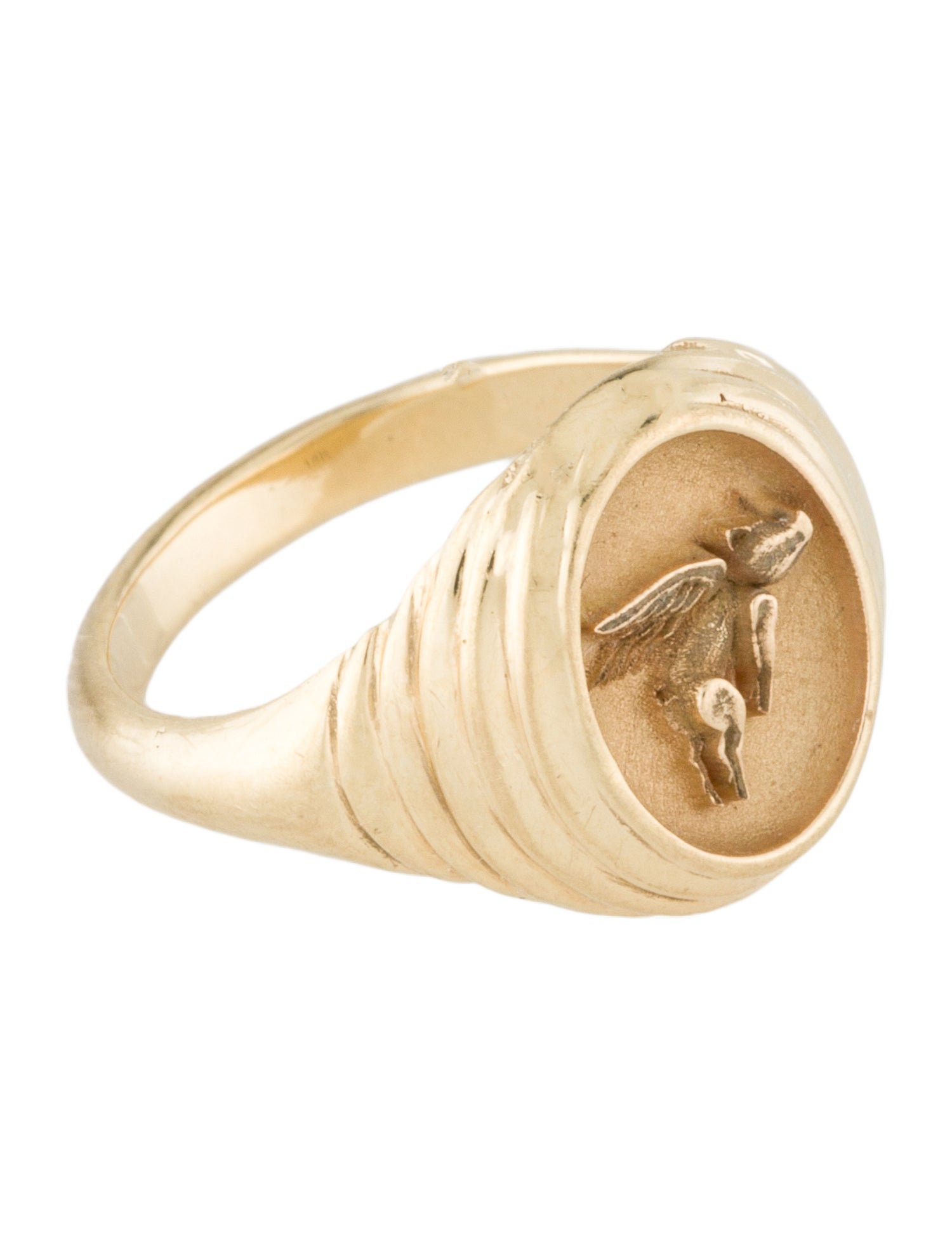 Retrouvai 14K Tiered Flying Pig Fantasy Signet Ring - 14K Yellow Gold ...
