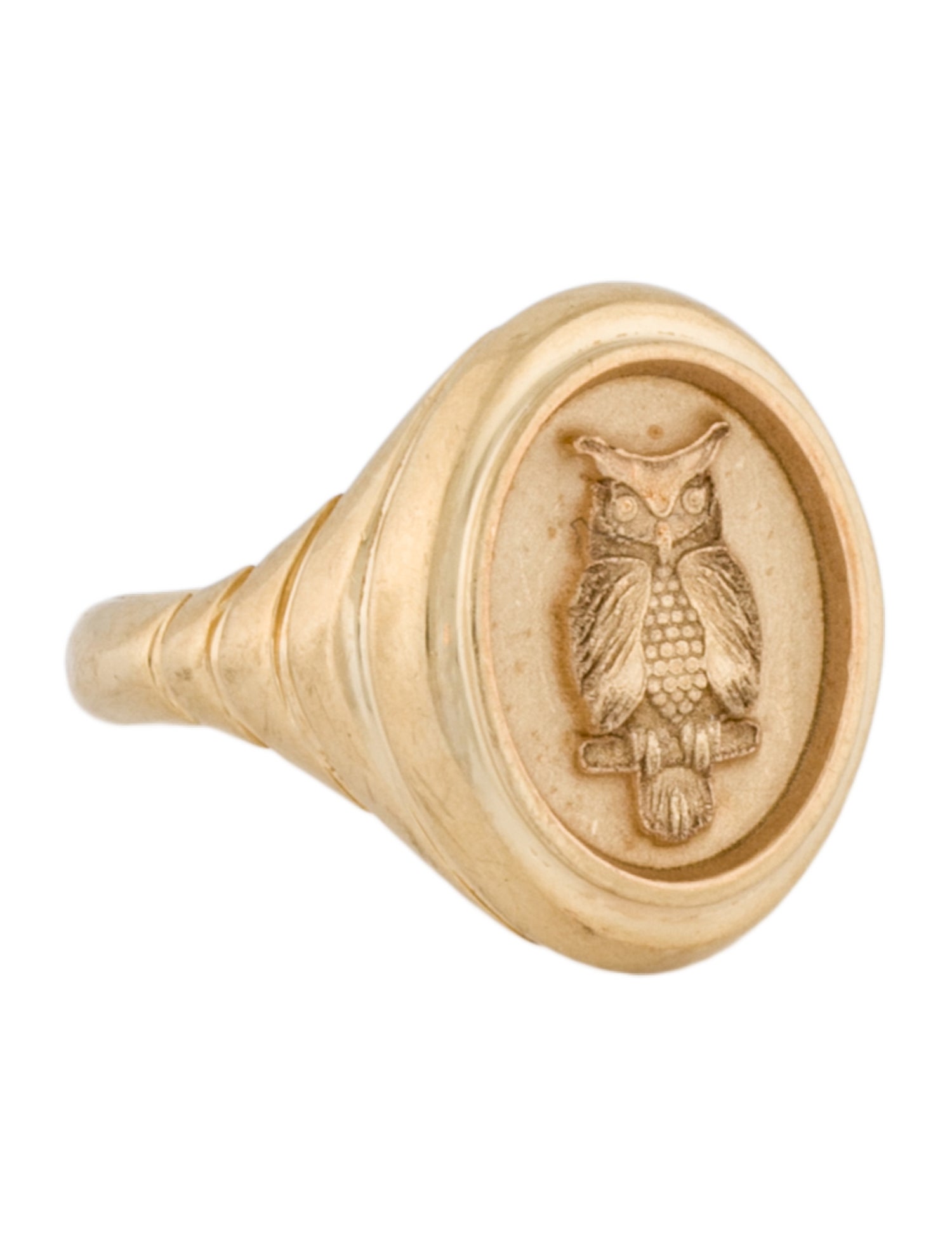 Retrouvai 14K Grandfather Wise Owl Signet Ring - 14K Yellow Gold Signet ...
