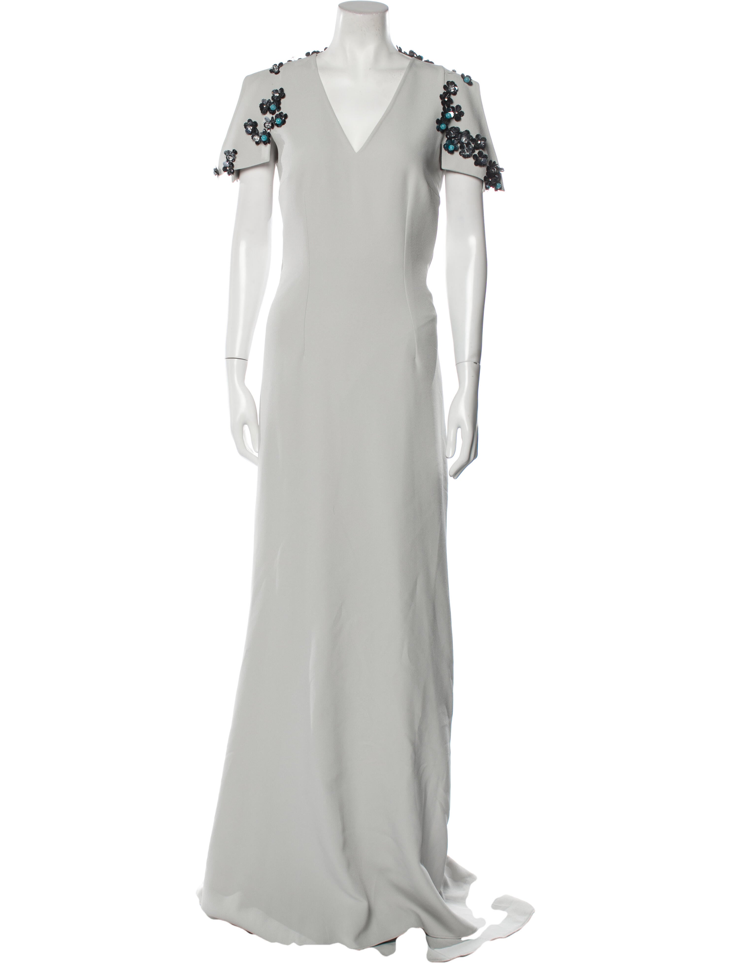 Safiyaa V-Neck Long Dress - Grey Dresses, Clothing - SAF20869 | The ...