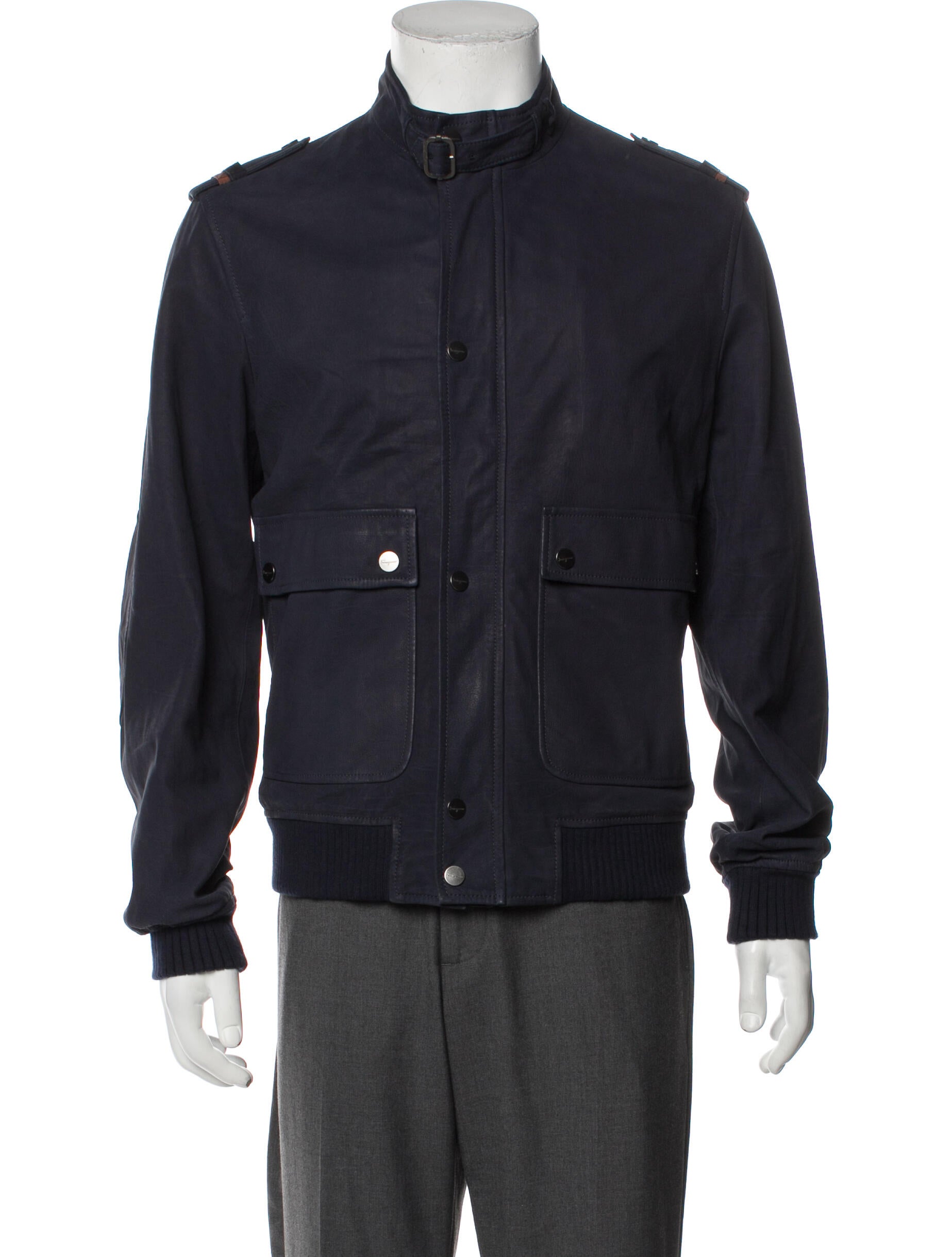 Salvatore Ferragamo Leather Moto Jacket - Blue Outerwear, Clothing ...