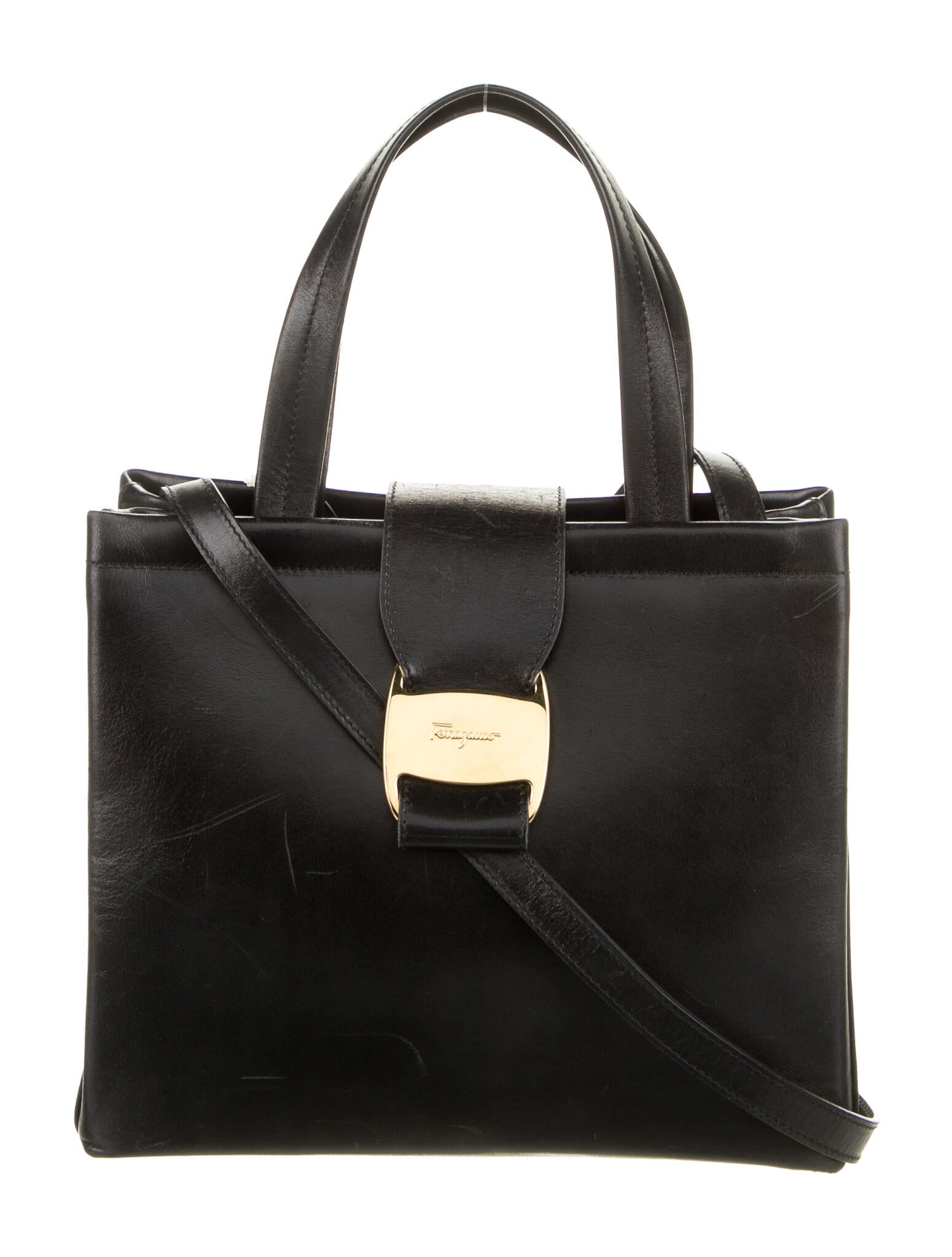Salvatore Ferragamo Leather Mini Tote Bag - Black Mini Bags, Handbags ...