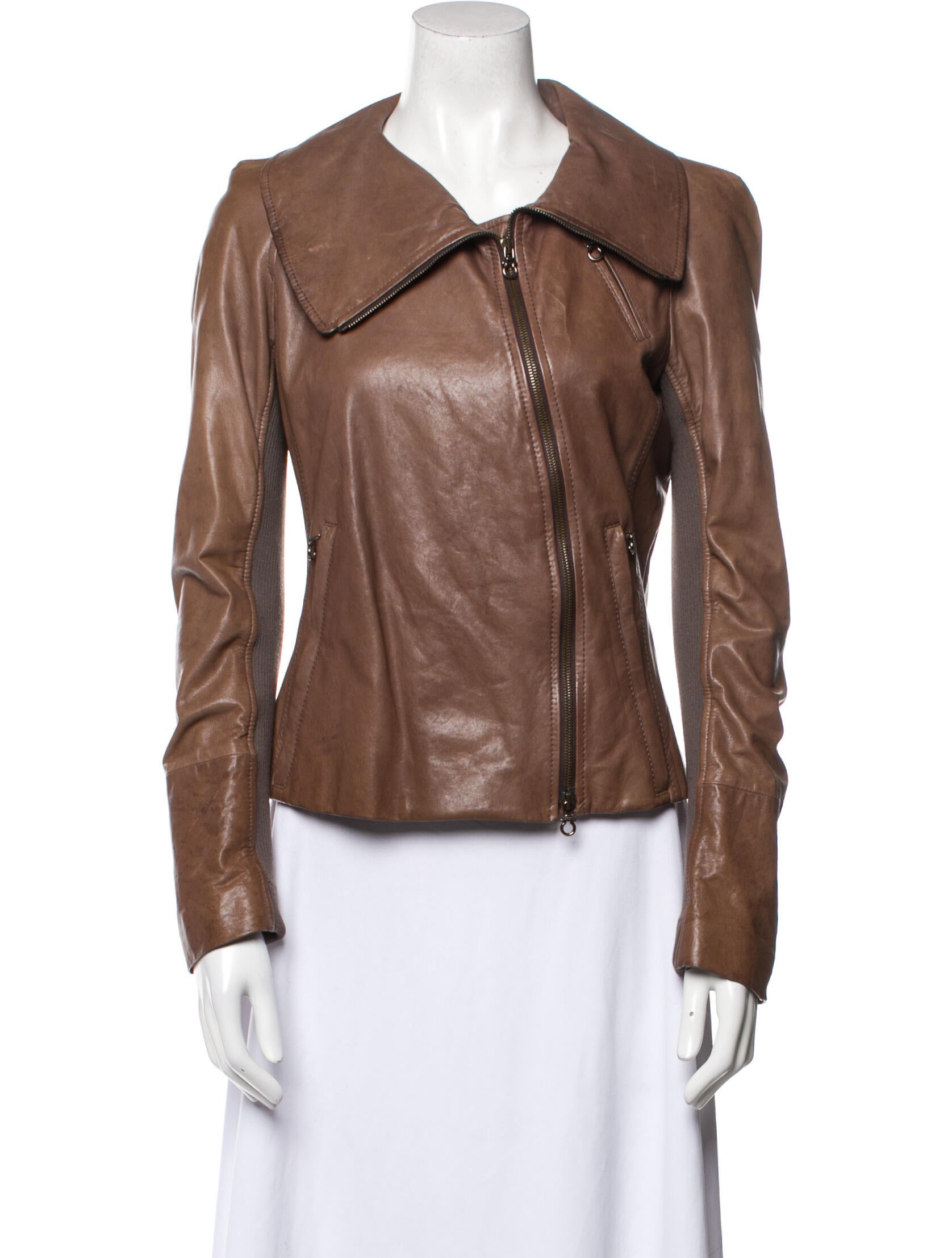 Salvatore Ferragamo Vintage Leather Biker Jacket - Neutrals Jackets ...