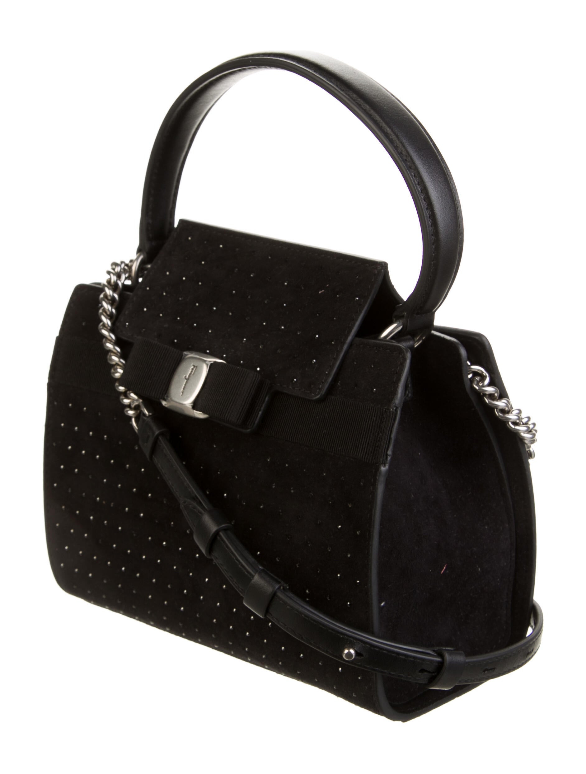 Salvatore Ferragamo Small Vara Bow Suede Handle Bag w/ Tags - Black ...