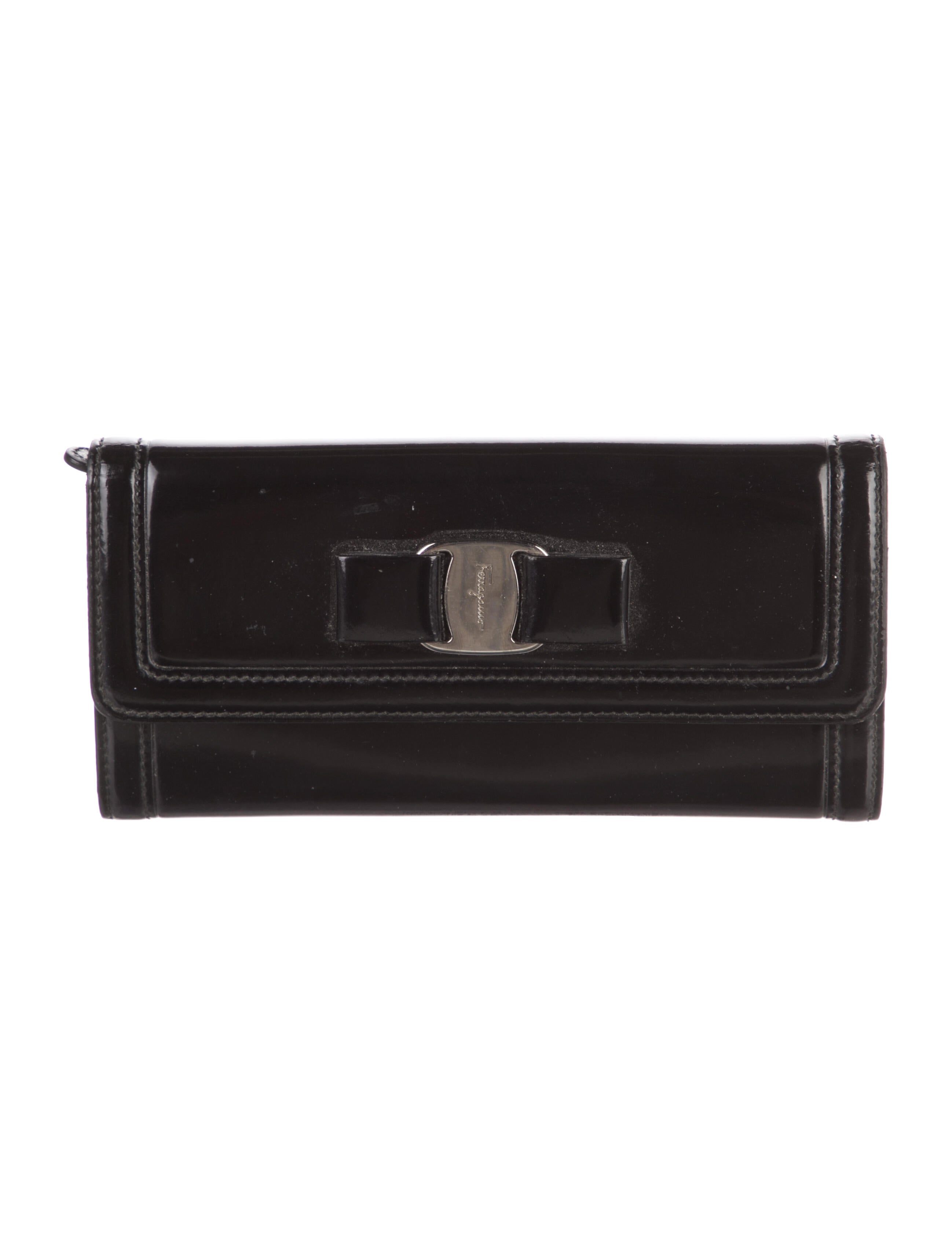Salvatore Ferragamo Patent Leather Continental Wallet - Black Wallets ...
